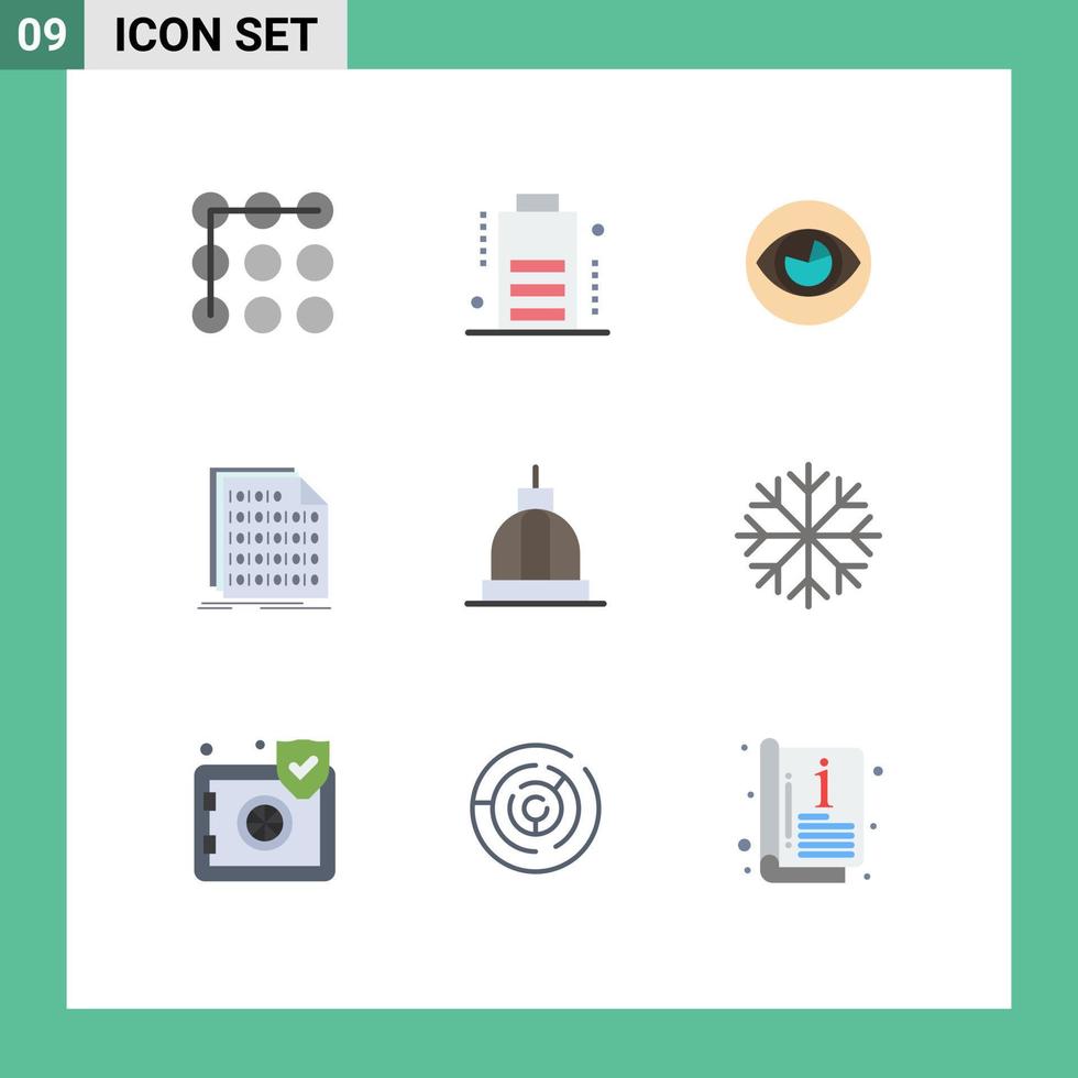 Mobile Interface Flat Color Set Of 9 Pictograms Of Bank Document View Data Code Editable Vector