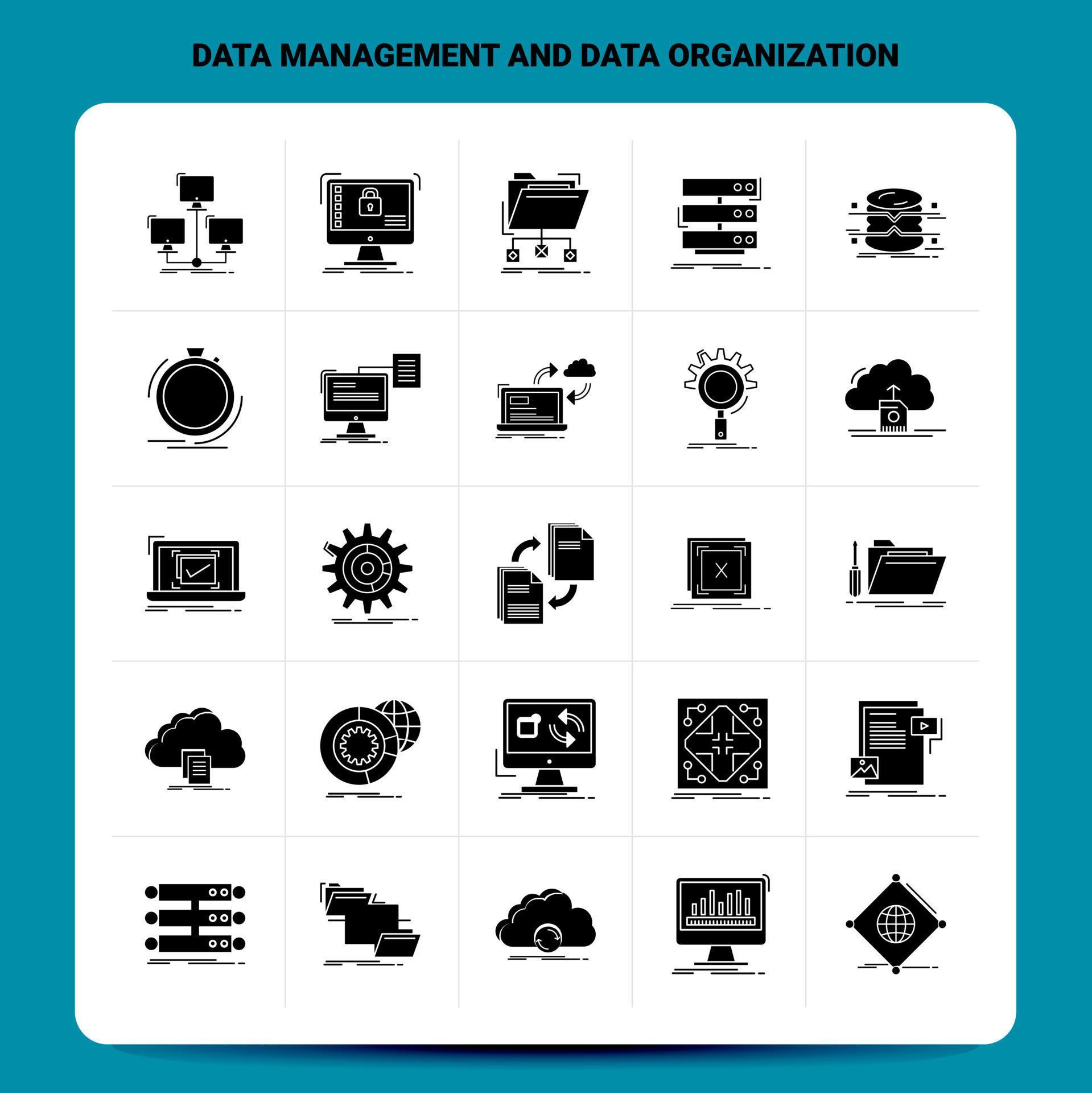 Solid 25 Data Management And Data Organization Icon set Vector Glyph Style Design Black Icons ...