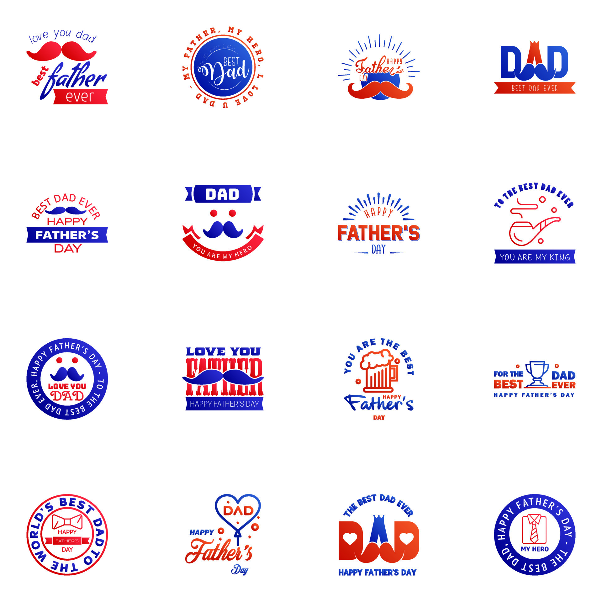Happy Fathers Day Vector Hand Lettering 16 Blue And Red Calligraphy Illustration For Greeting