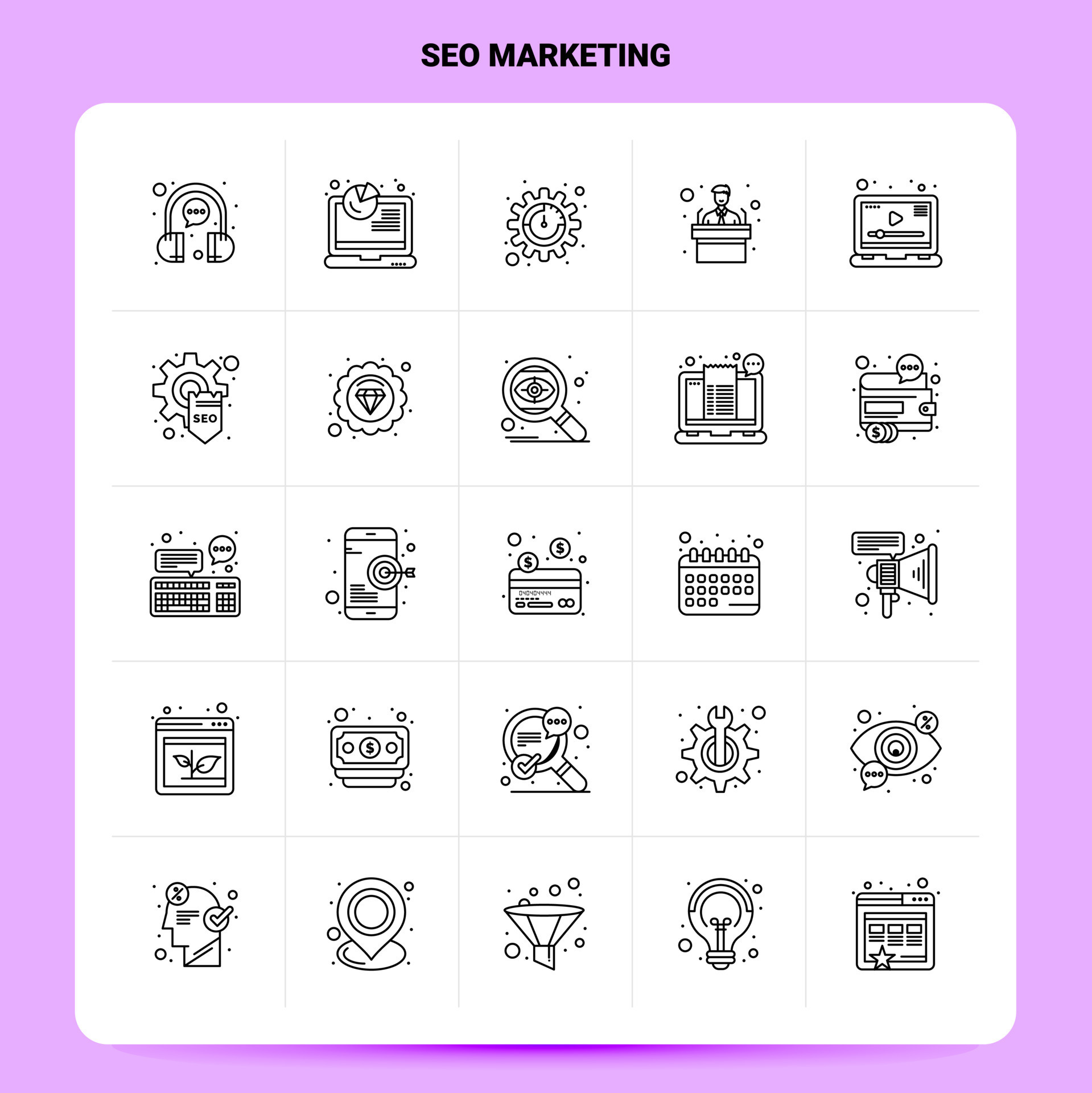 Outline 25 Seo Marketing Icon Set Vector Line Style Design Black Icons Set Linear Pictogram