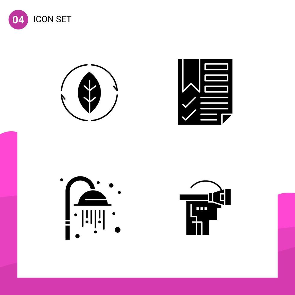 Glyph Icon set. Pack of 4 Solid Icons isolated on White Background for ...