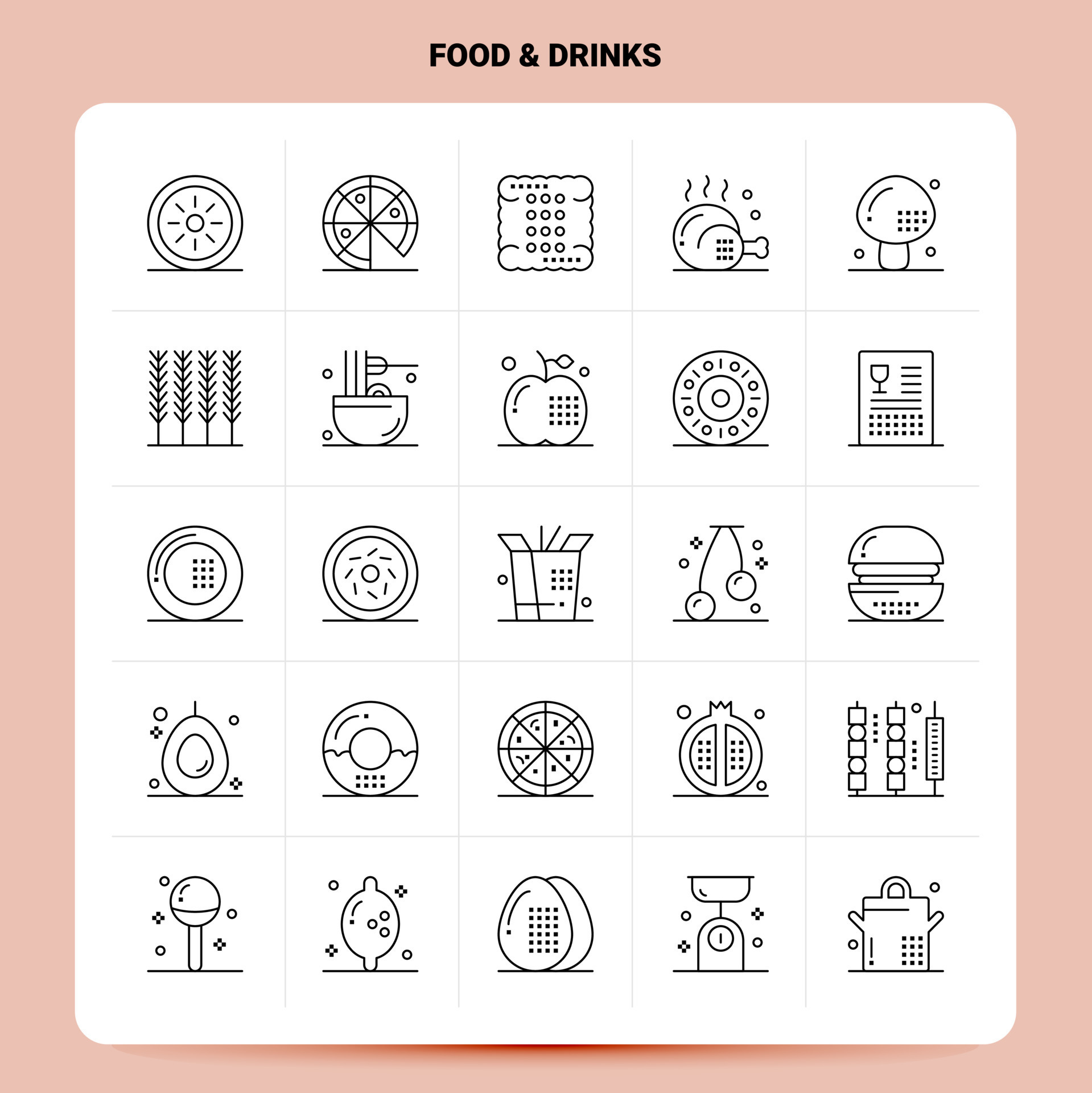 Outline 25 Food Drinks Icon Set Vector Line Style Design Black Icons Set Linear Pictogram Pack
