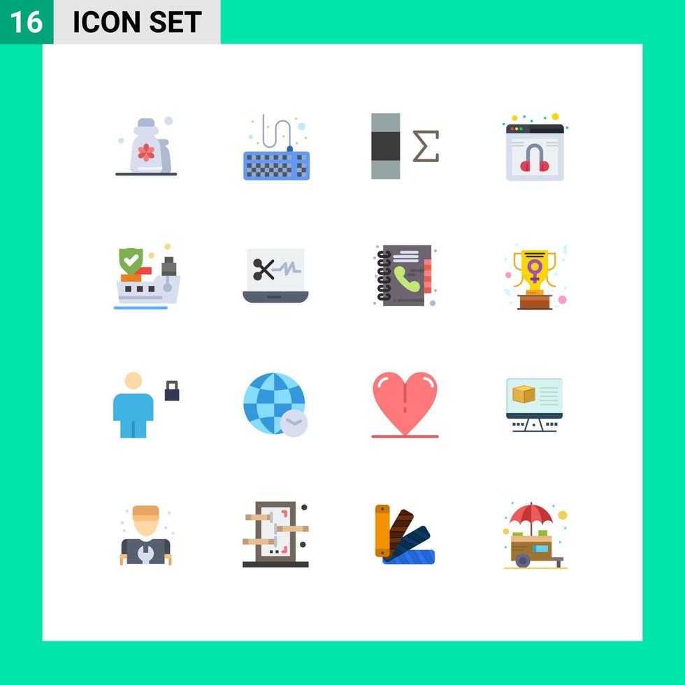Mobile Interface Flat Color Set Of 16 Pictograms Of Insurance Service Tools Online Chat Editable