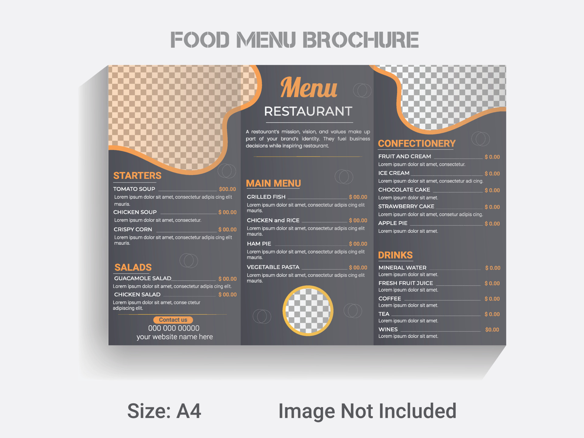 A4 Size Trifold Brochure New Year Food Menu Template Modern Vector a4-size-trifold-brochure-new-year-food-menu-template-modern-vector