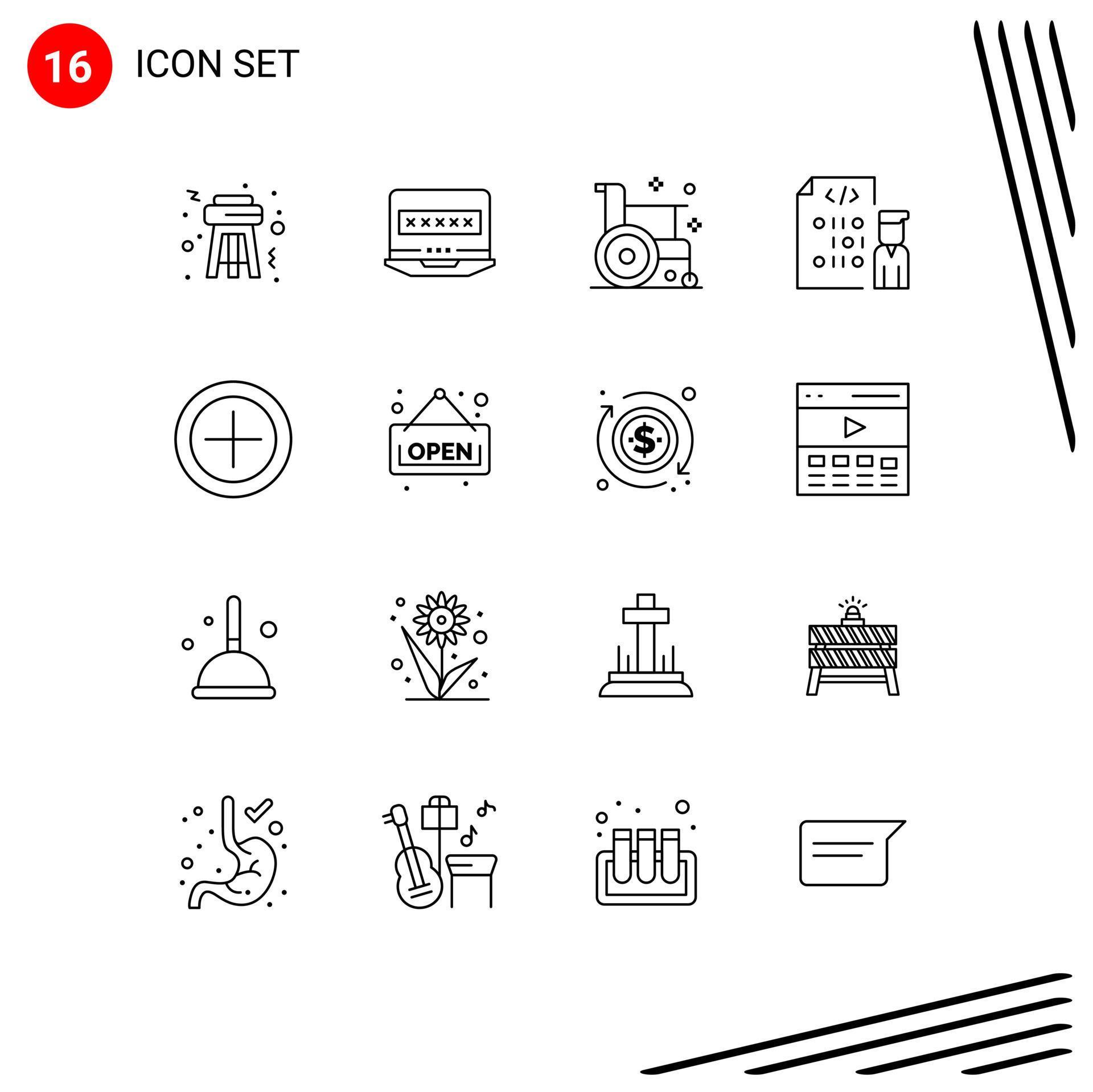 Pictogram Set Of 16 Simple Outlines Of Finance Programmer Fitness Development Coding Editable