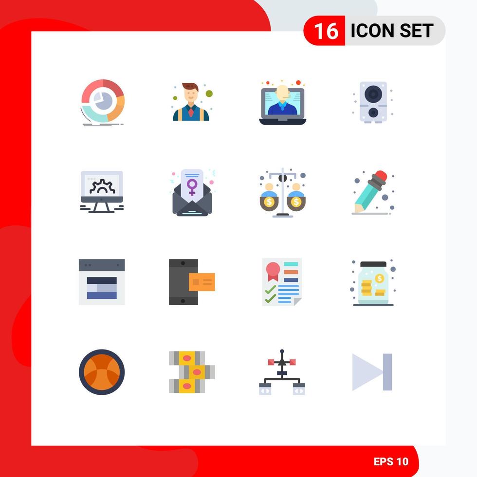 Mobile Interface Flat Color Set Of 16 Pictograms Of Computer Music People Multimedia Call