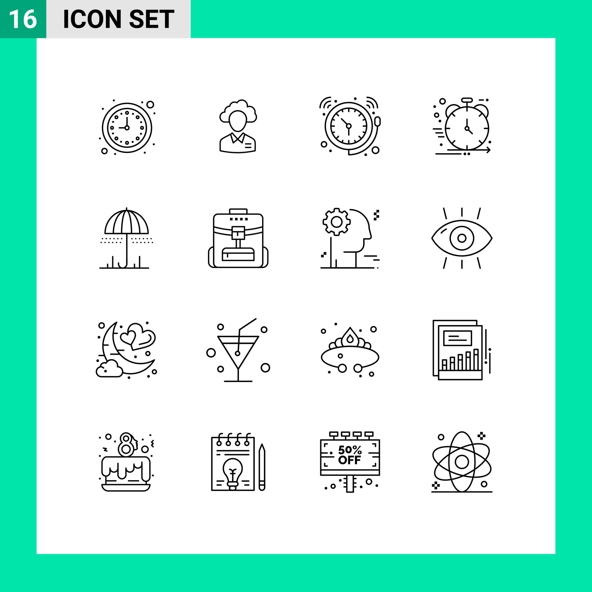 Set Of 16 Vector Outlines On Grid For Agile Watch Manager Time Bell Editable Vector Design