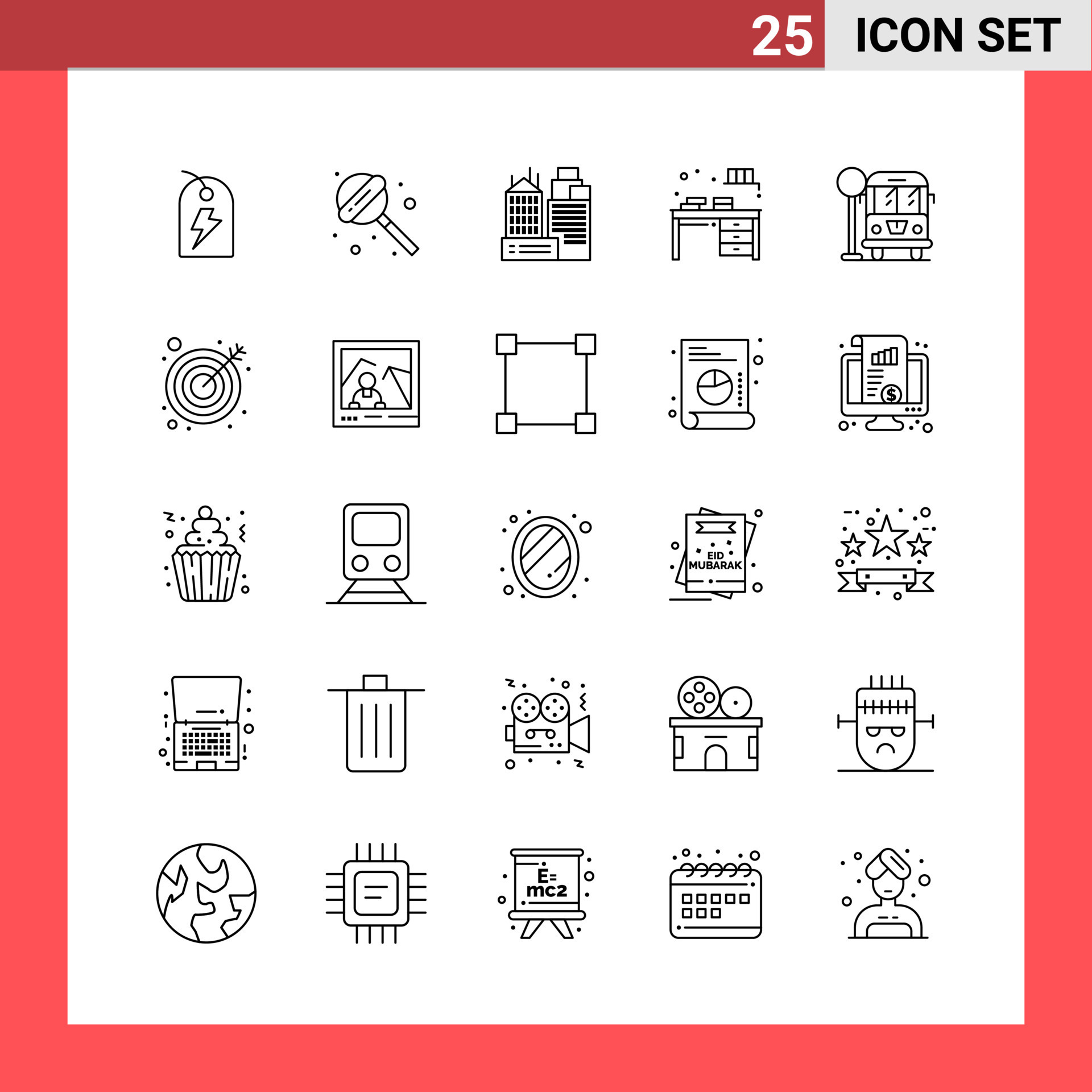 25 Icon Pack Line Style Outline Symbols on White Background. Simple ...