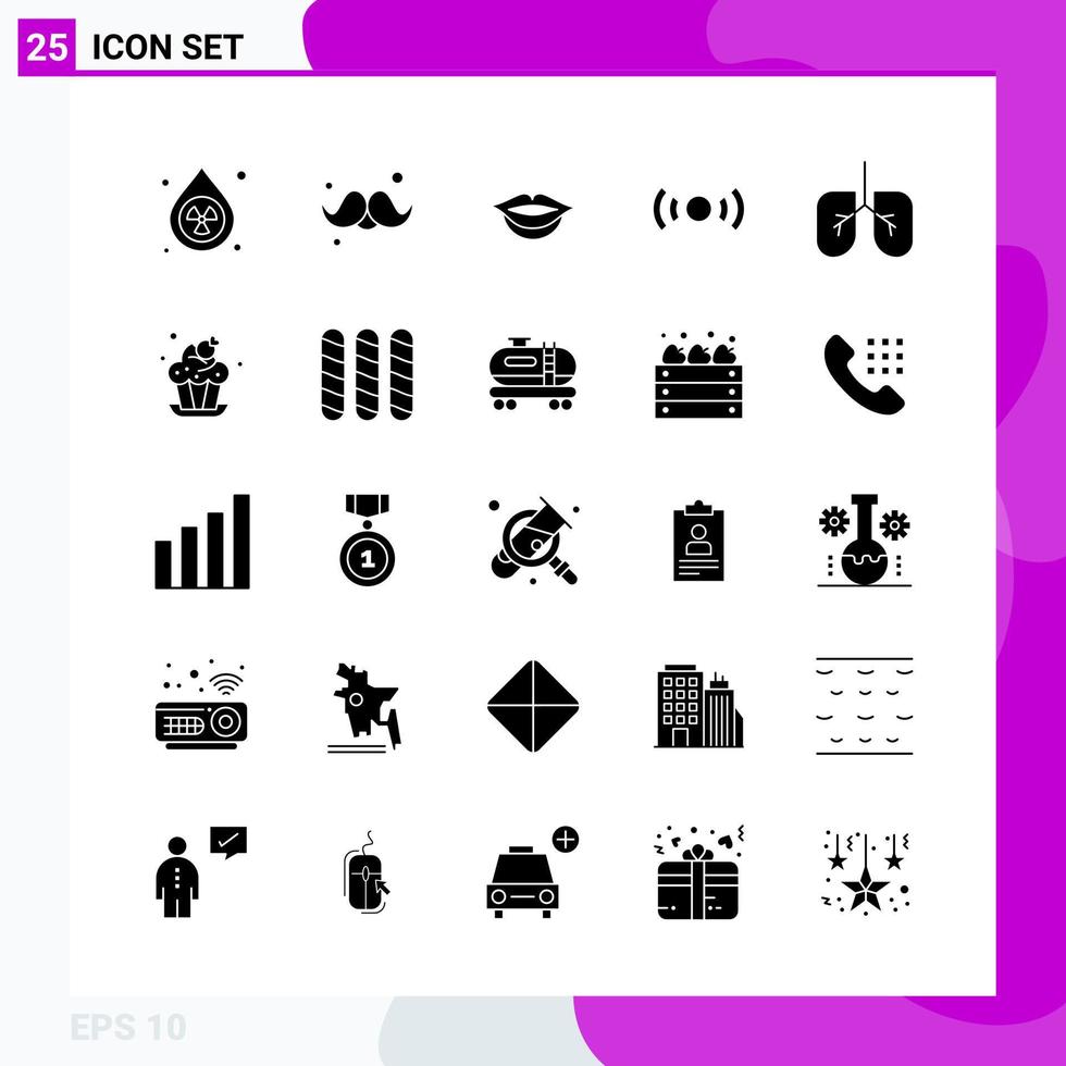 Solid Icon set. Pack of 25 Glyph Icons isolated on White Background for ...
