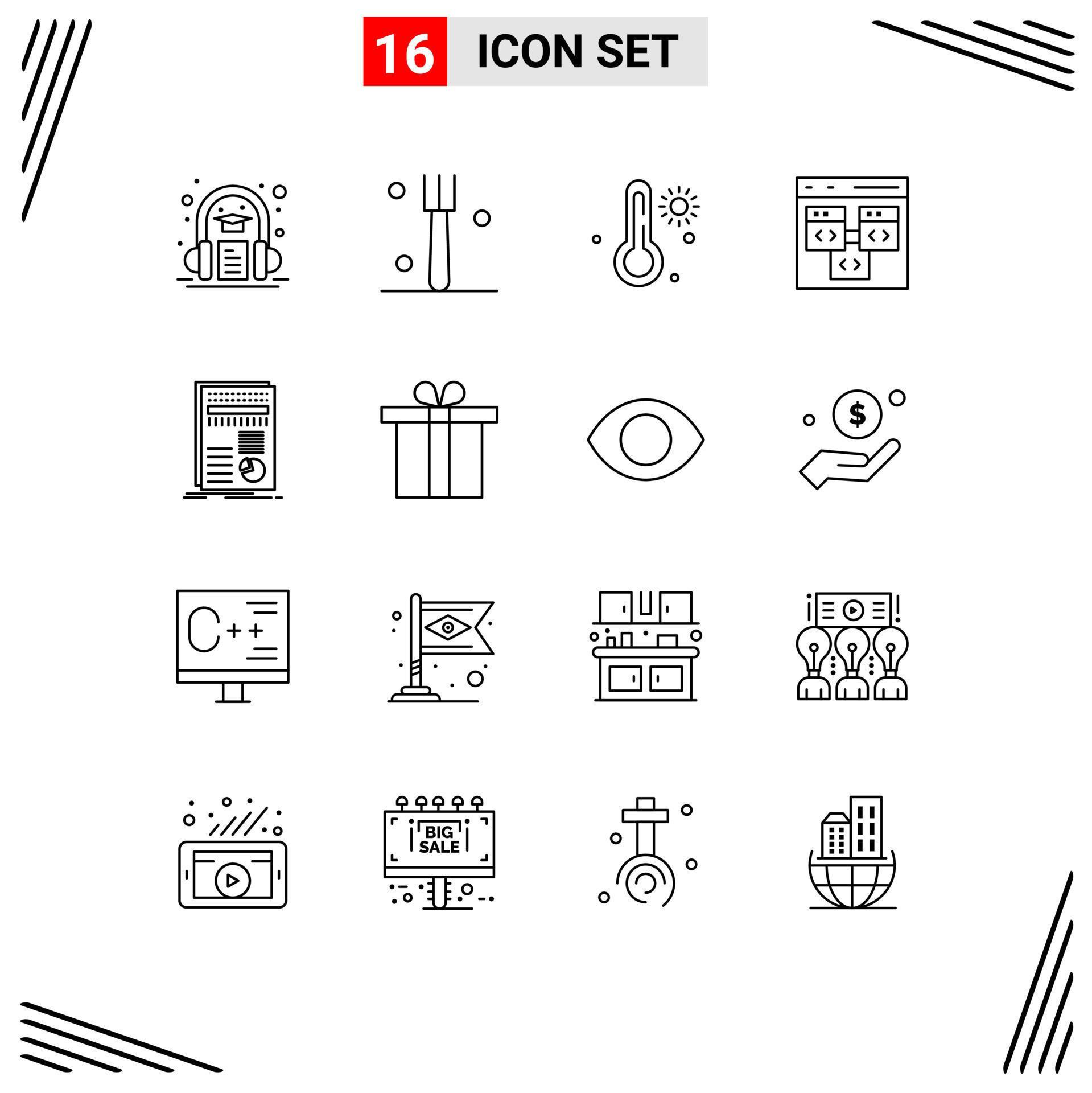 Outline Pack Of 16 Universal Symbols Of Finance Business Temperature Development Coding Editable