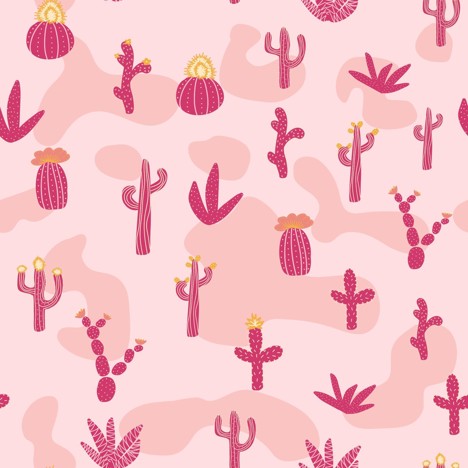 Seamless patterns with different cacti. Bright repeating texture with pink cacti. Background ...