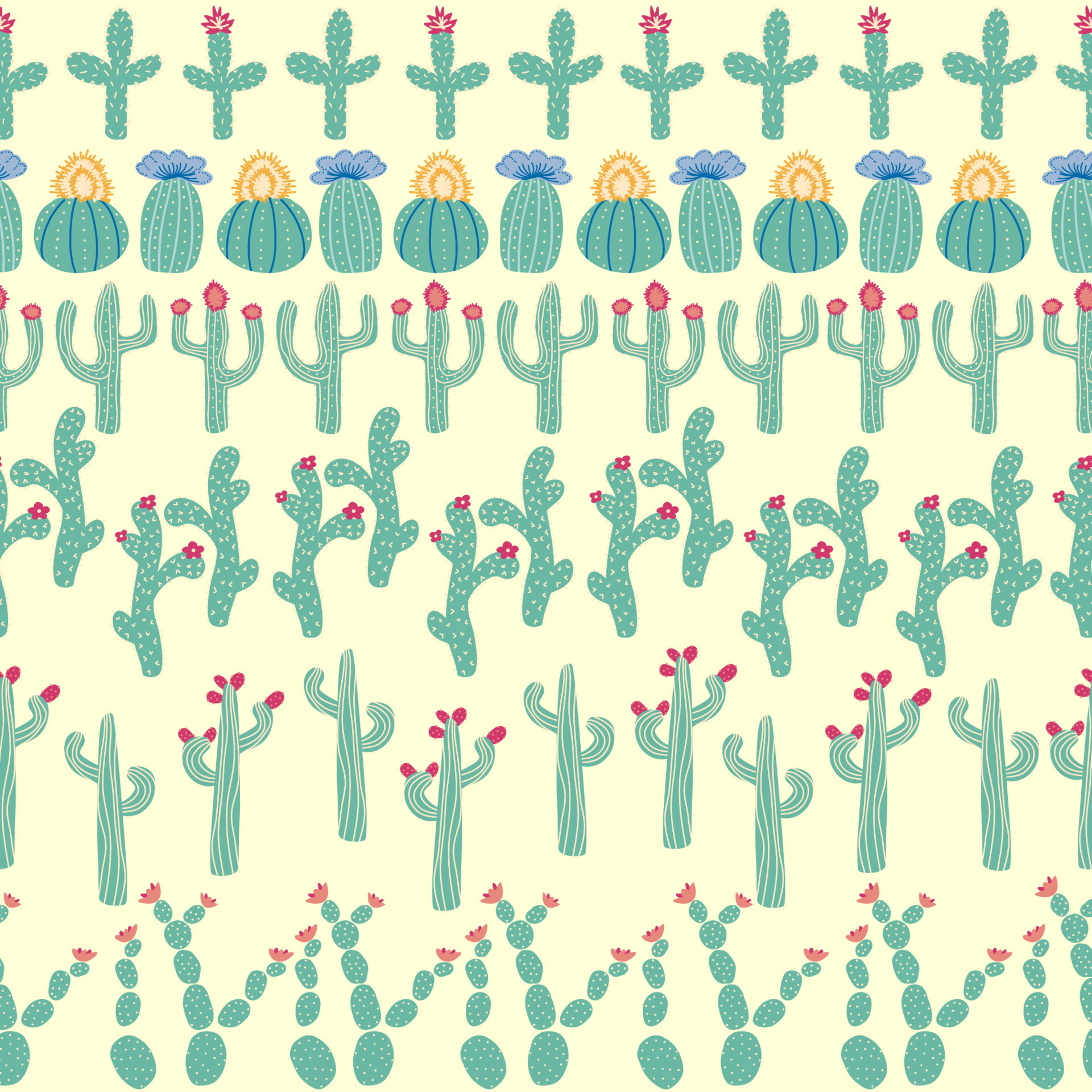 seamless pattern with different cactus. Bright repeated texture with ...