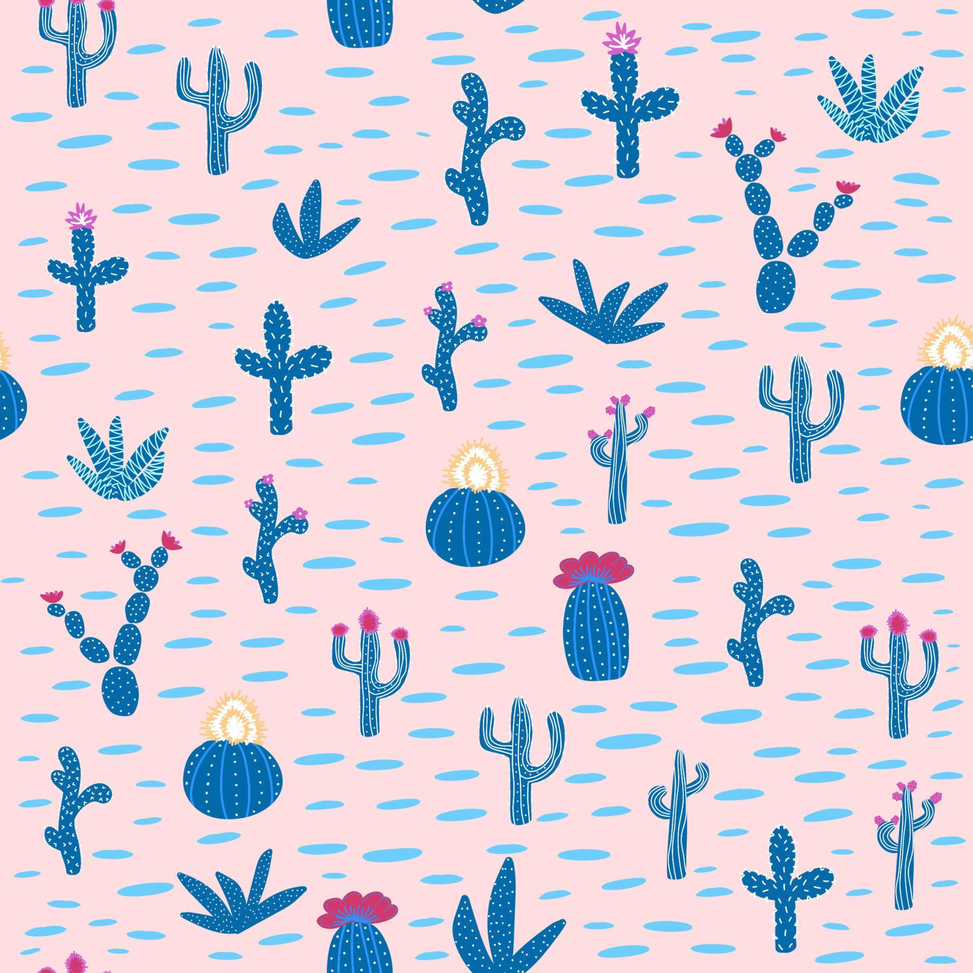 Seamless patterns with different cacti. Bright repeating texture with blue cacti. Background ...