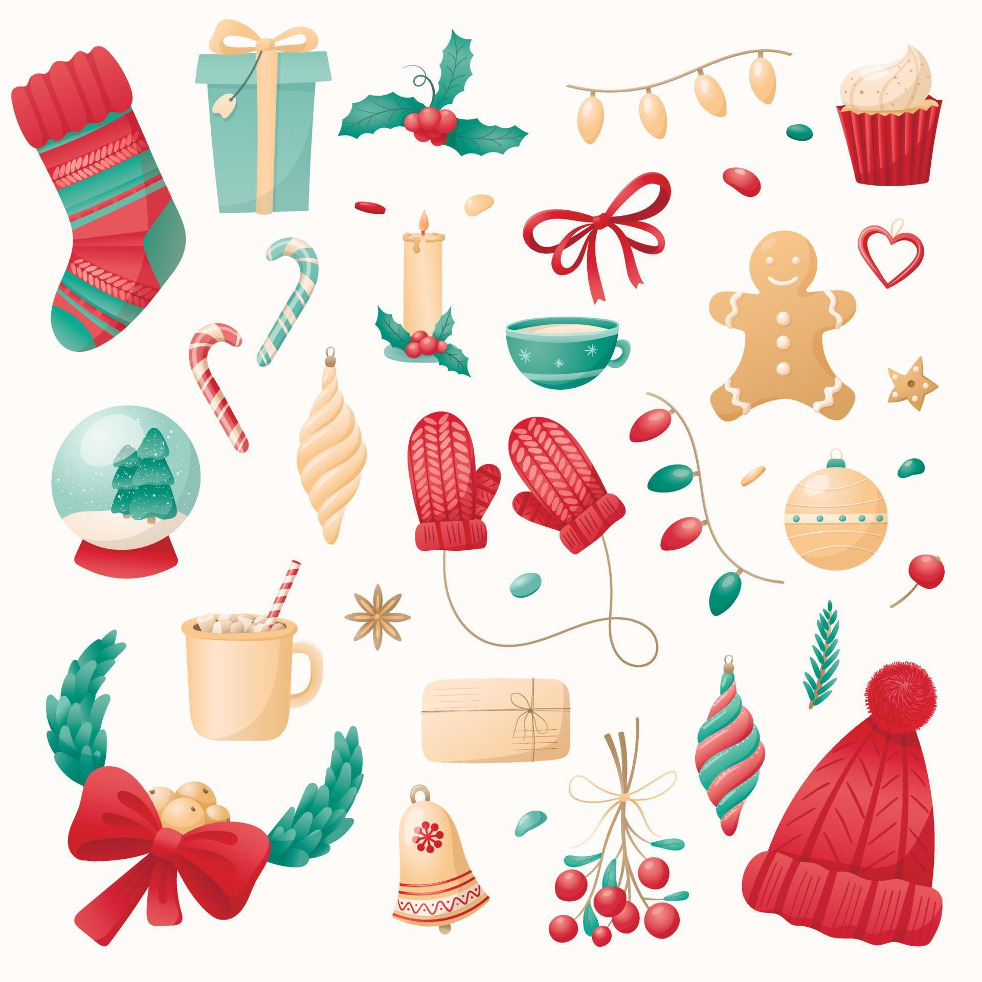 Big set of Christmas isolated icons on a white background. Winter ...