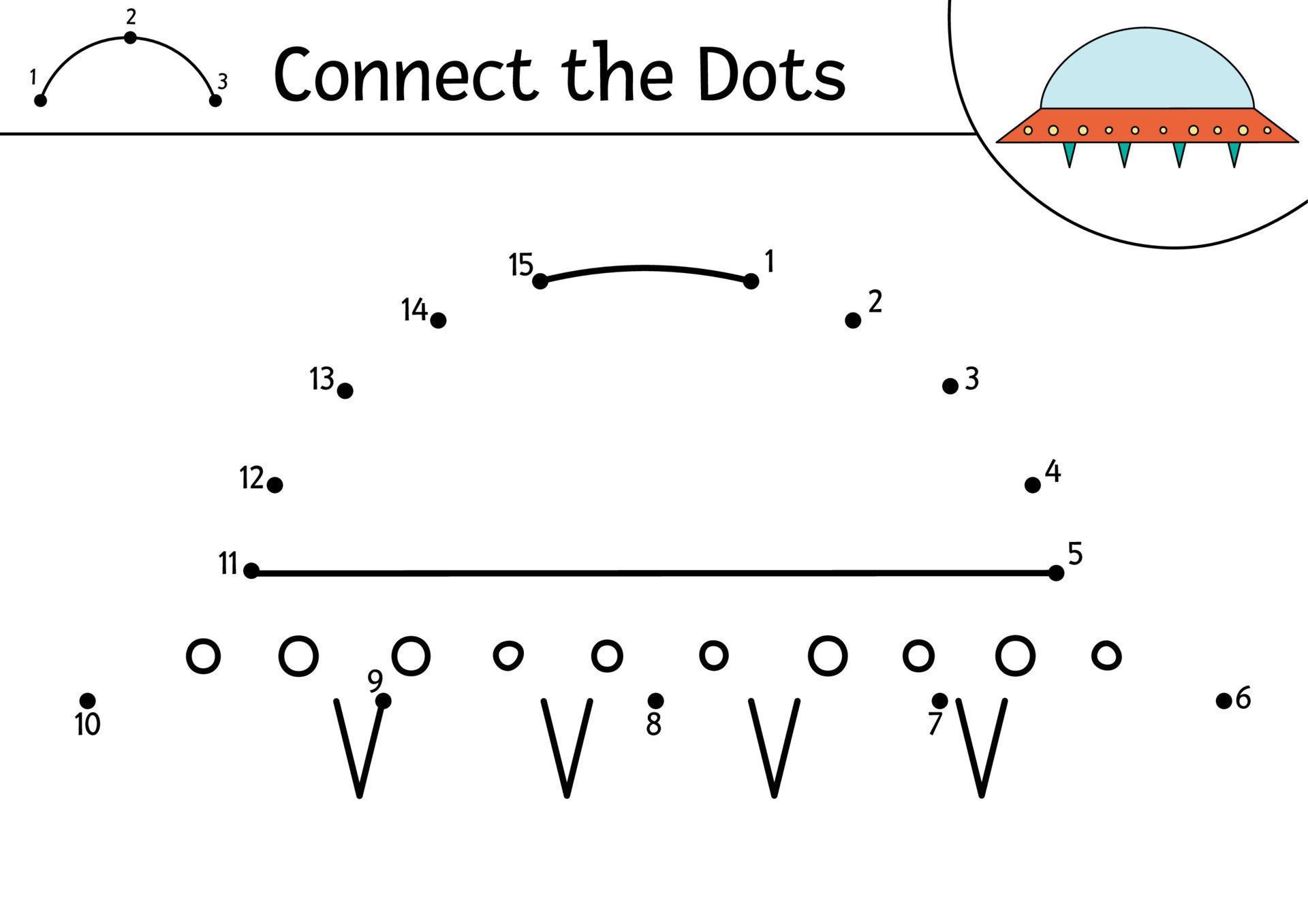 Vector space dot-to-dot and color activity with cute spaceship ...