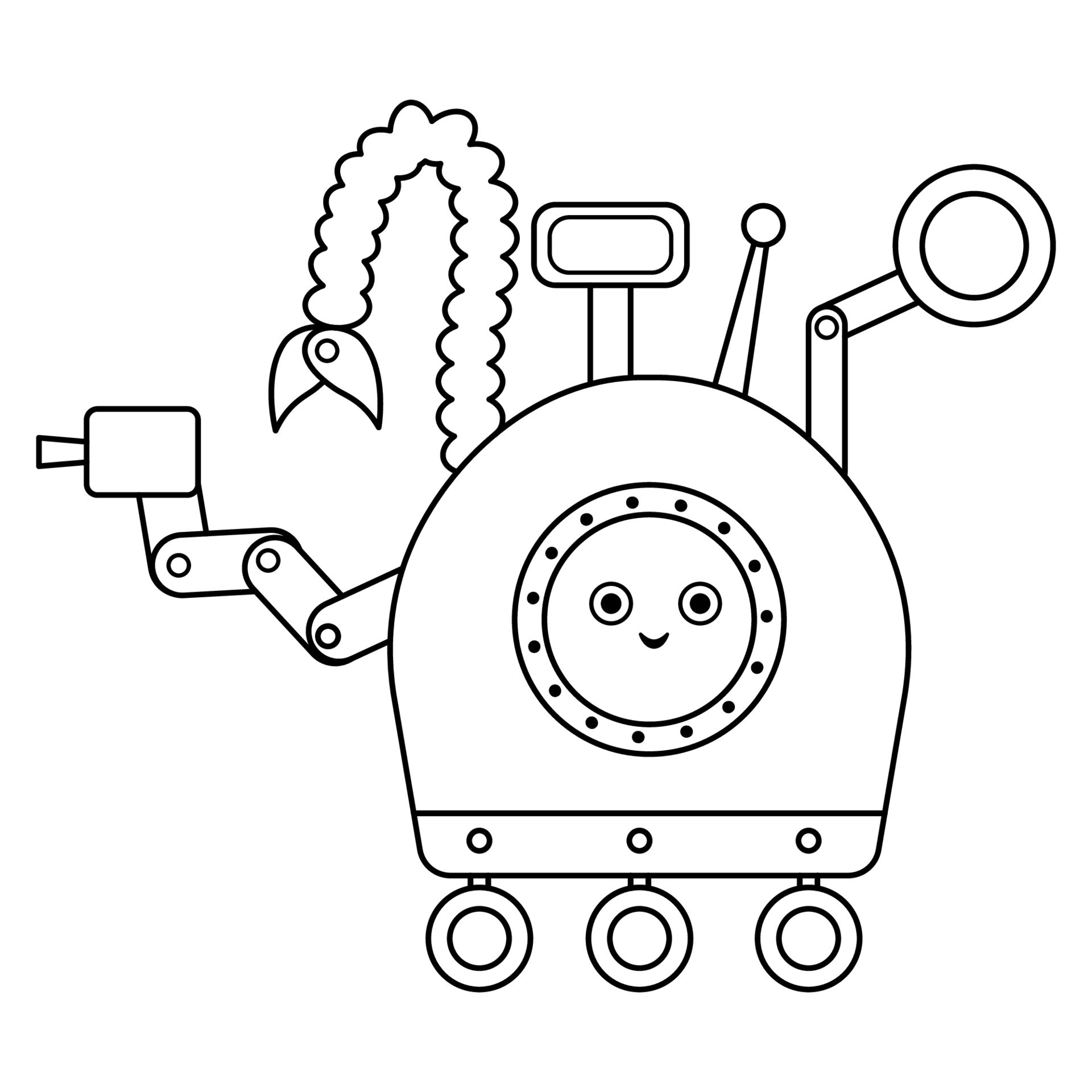 Vector black and white rover illustration for children. Outline smiling ...