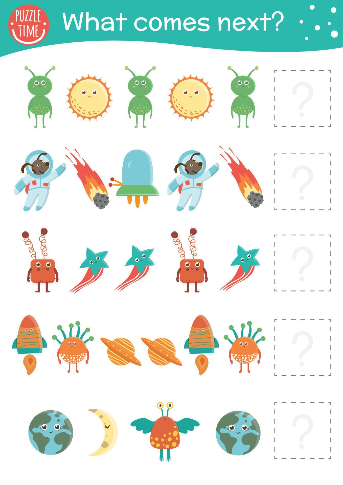 What comes next. Space matching activity for preschool children. Funny ...