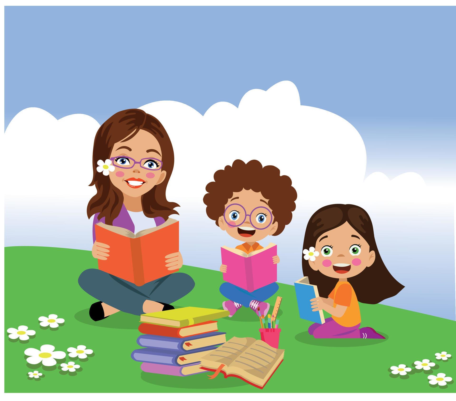 teacher reading books in class with students 14829873 Vector Art at ...