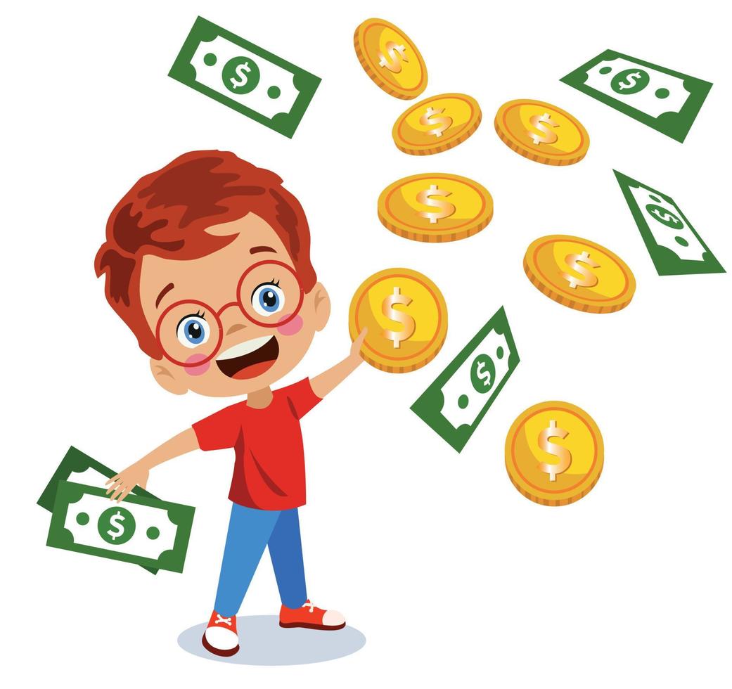 cute happy boy holding money 14830125 Vector Art at Vecteezy