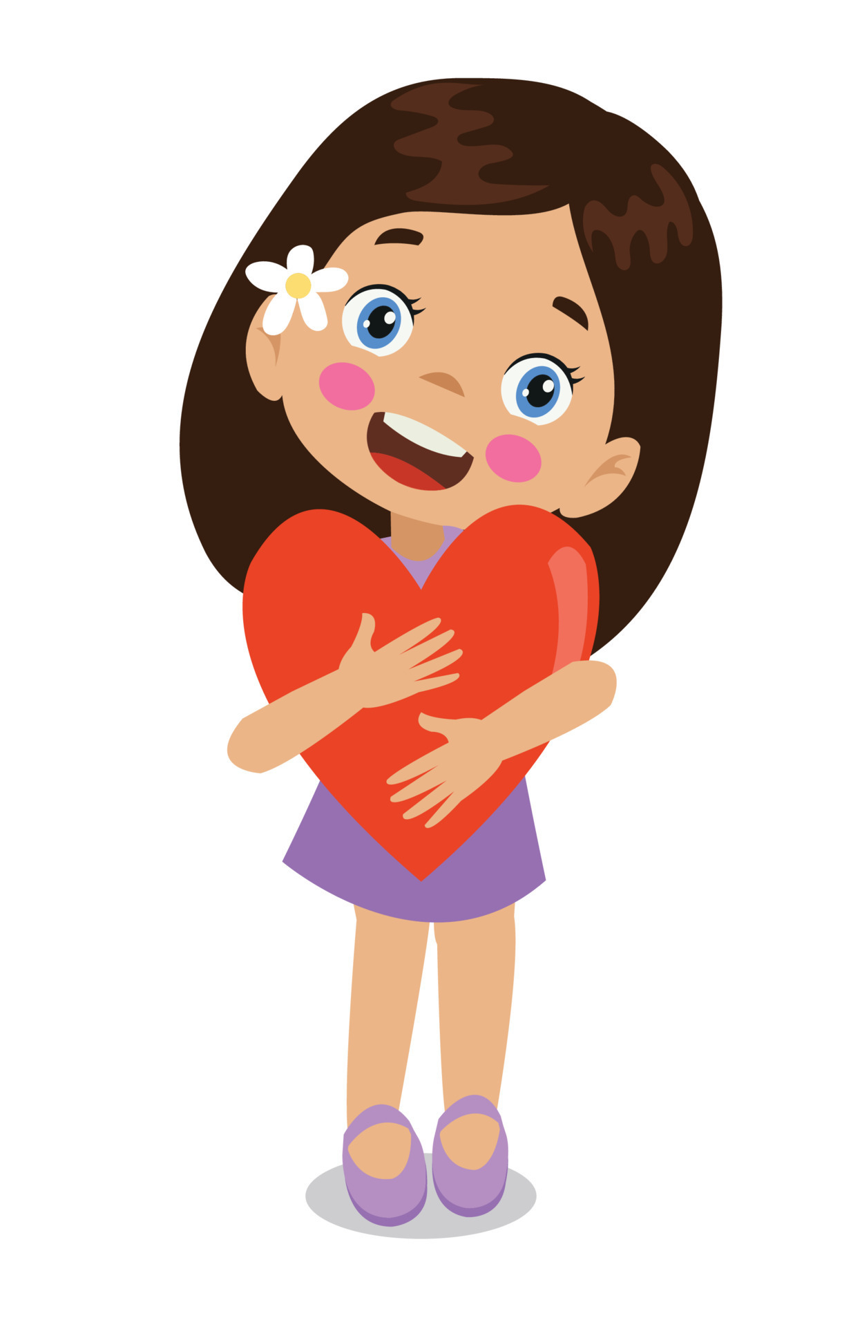 Cute Happy Girl Holding Heart 14830199 Vector Art At Vecteezy