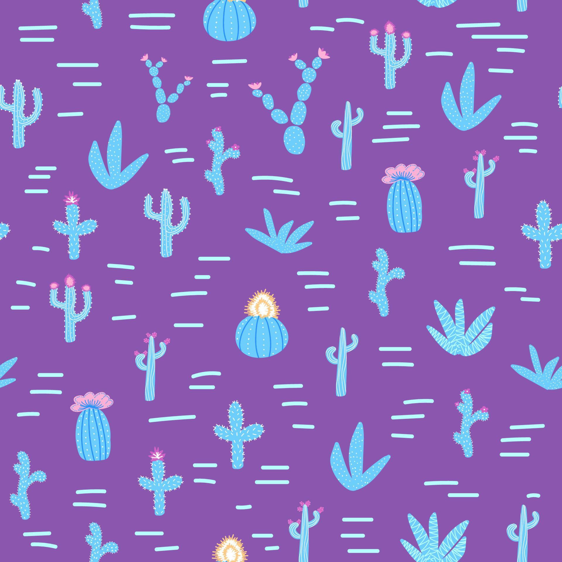 Seamless patterns with different cacti. Bright repeating texture with blue cacti. Background ...
