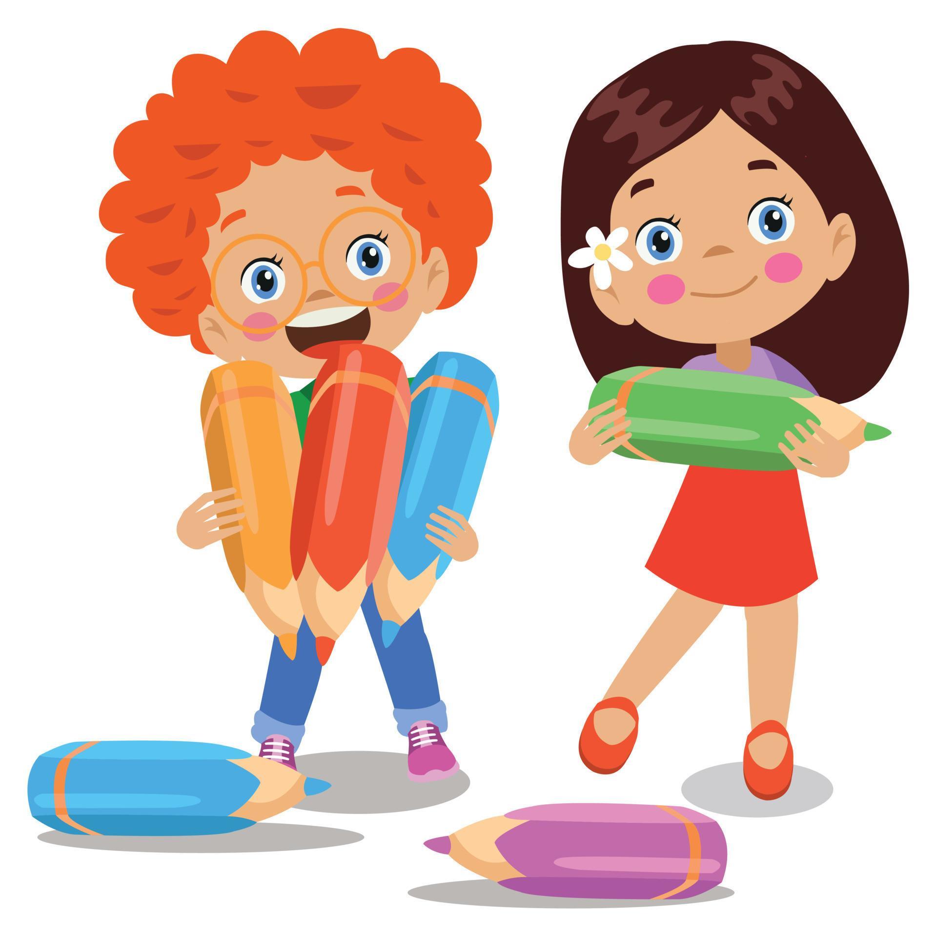 cute little childrens holding a pencil 14830583 Vector Art at Vecteezy