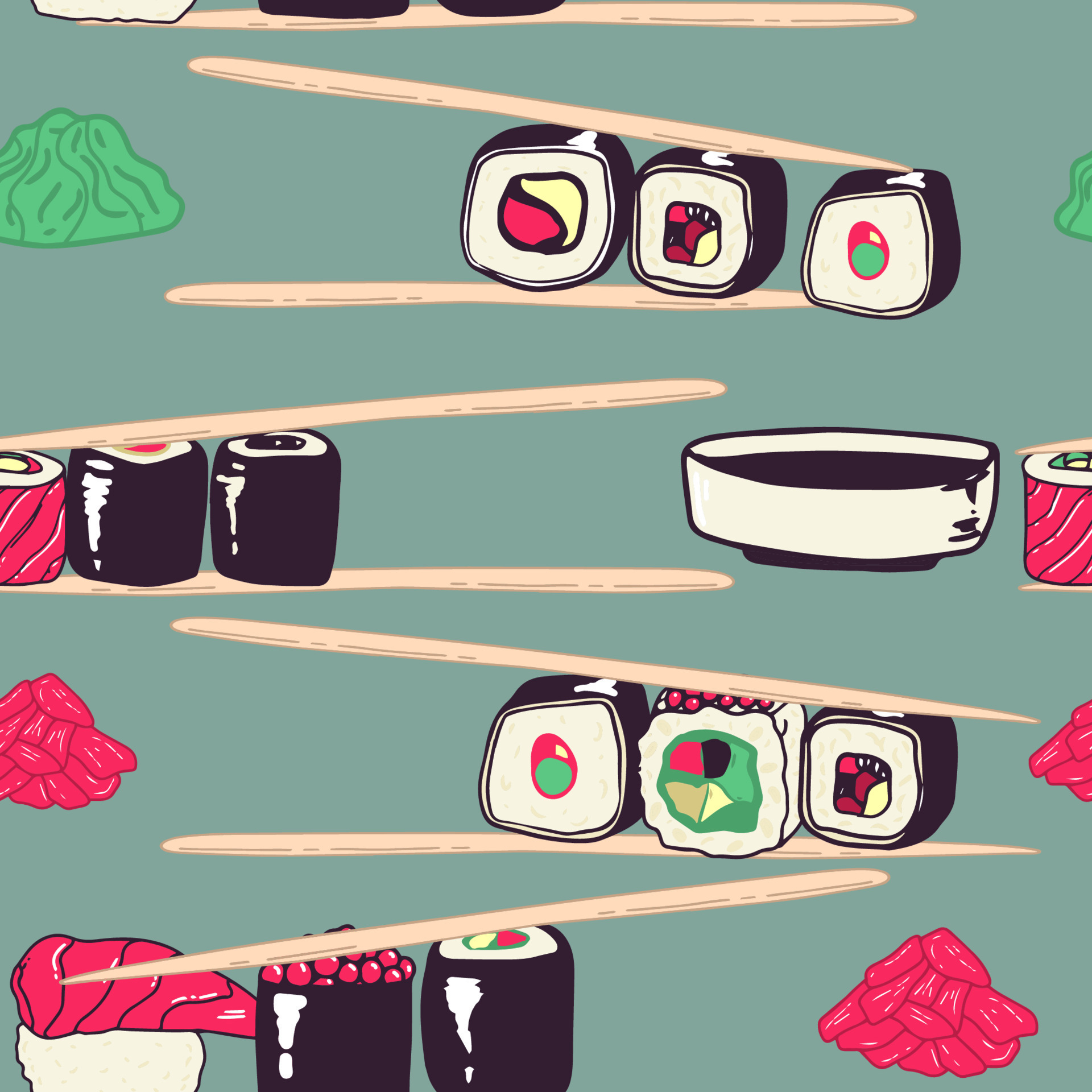 Vector seamless sushi pattern Sushi isolated icons in seamless pattern ... Vector seamless sushi pattern Sushi isolated icons in seamless pattern ...