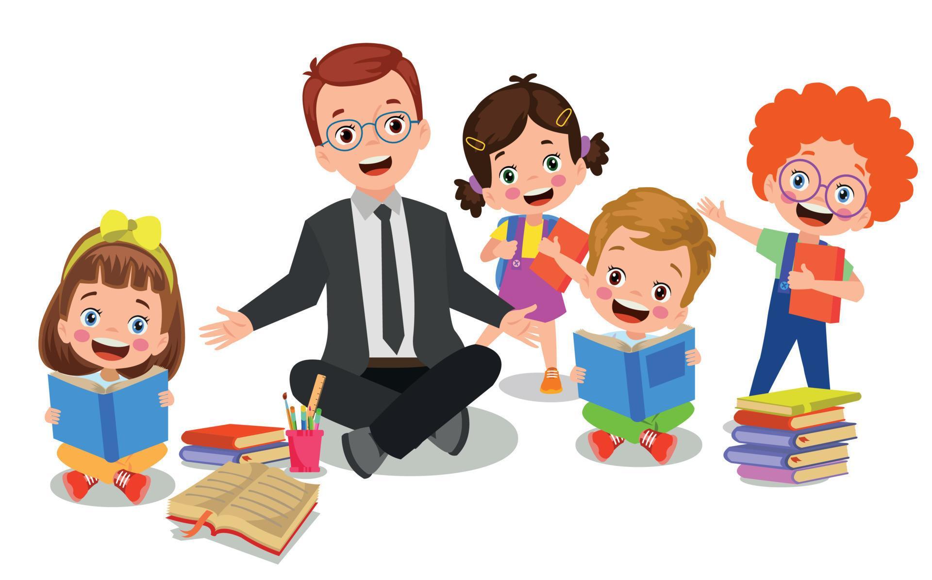 classroom teacher and cute students 14831316 Vector Art at Vecteezy
