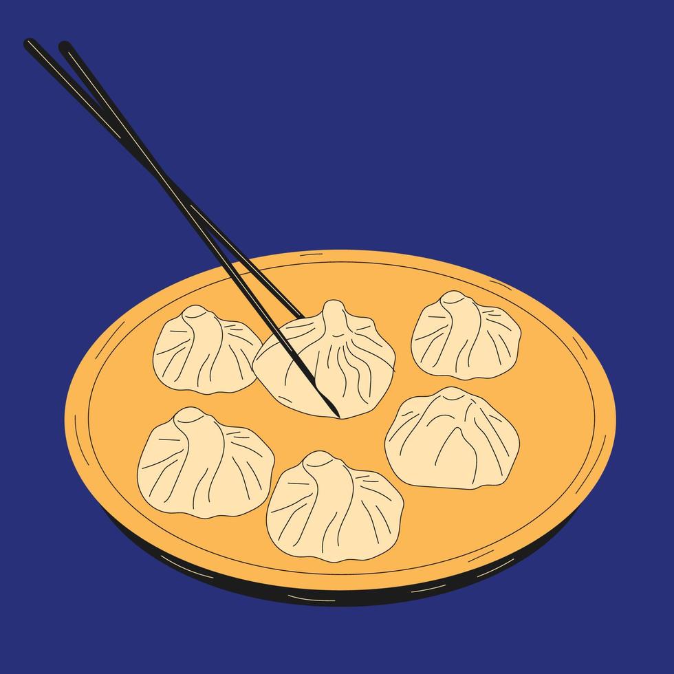 Lindo Dibujo De Dibujos Animados De Dim Sum Doodle Albóndigas Chinas Tradicionales Ilustración