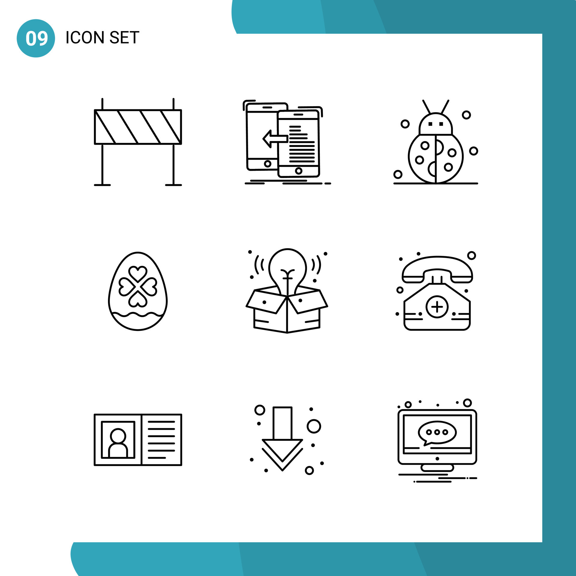 Vector Pack Of 9 Outline Symbols Line Style Icon Set On White