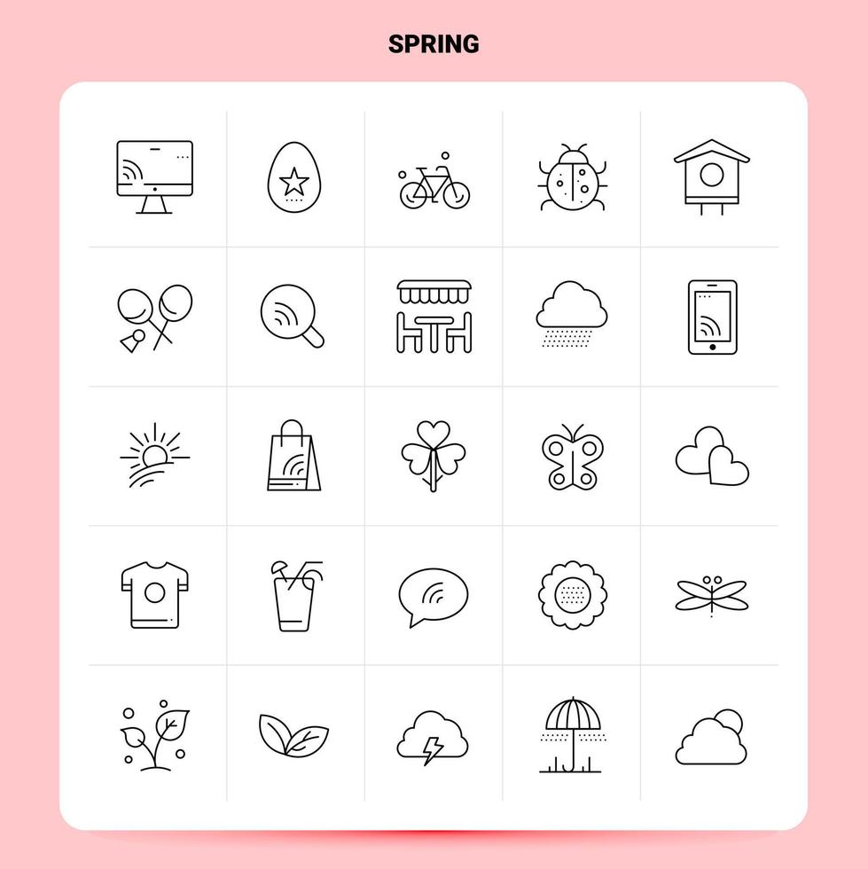 Outline 25 Spring Icon Set Vector Line Style Design Black Icons Set