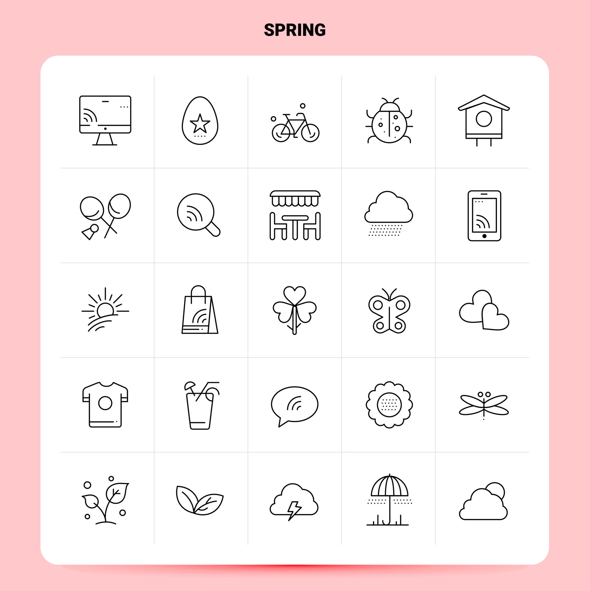 Outline 25 Spring Icon Set Vector Line Style Design Black Icons Set