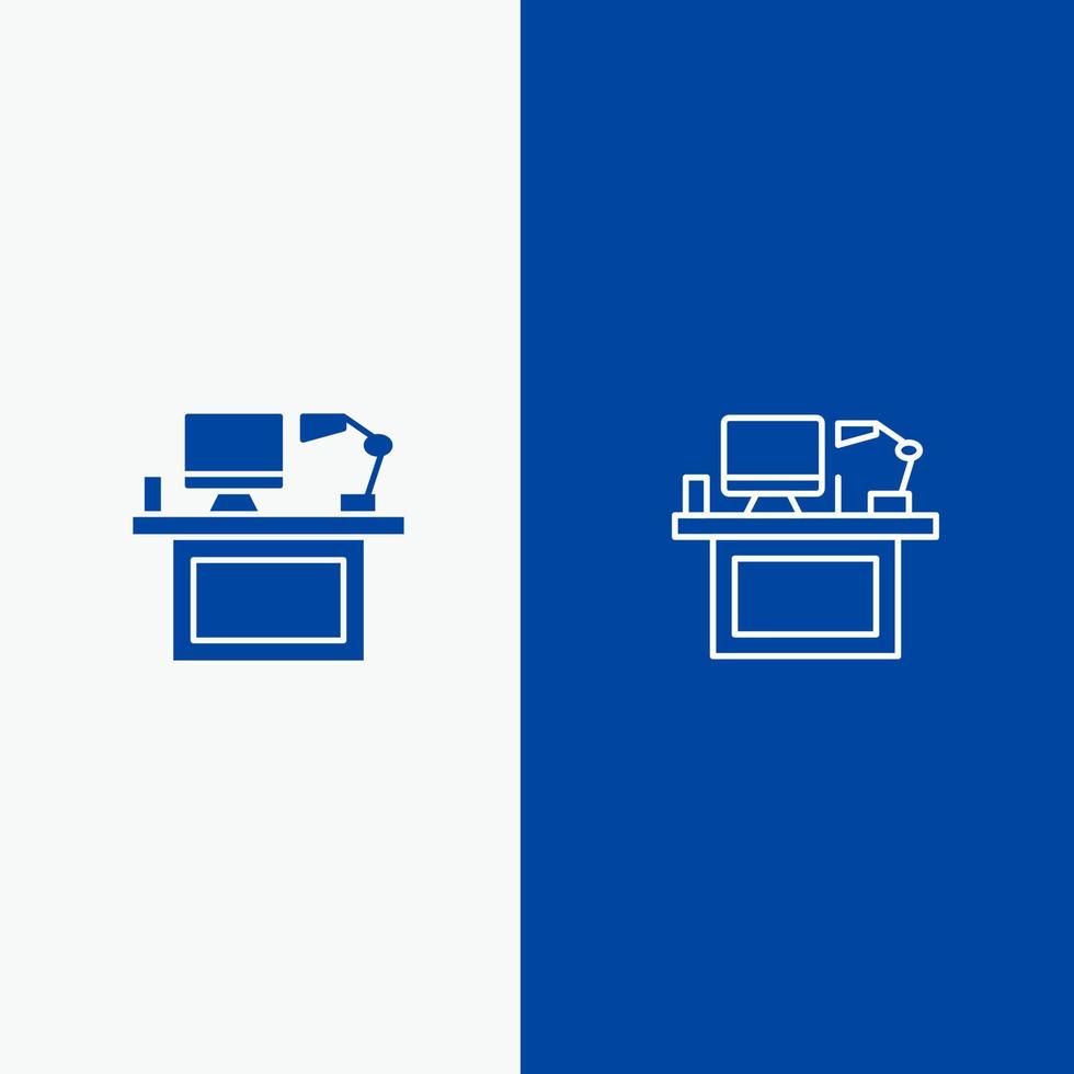 Computer Desk Desktop Monitor Office Place Table Line And Glyph Solid