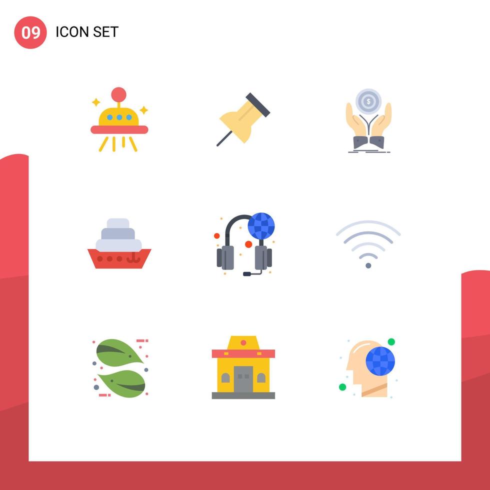 Mobile Interface Flat Color Set Of 9 Pictograms Of World Services Stack