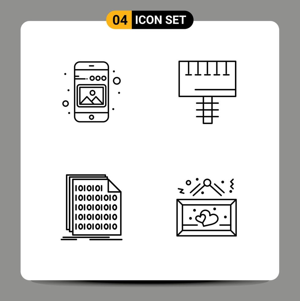 Group Of 4 Modern Filledline Flat Colors Set For Gallery Binary Phone Advertising Coding