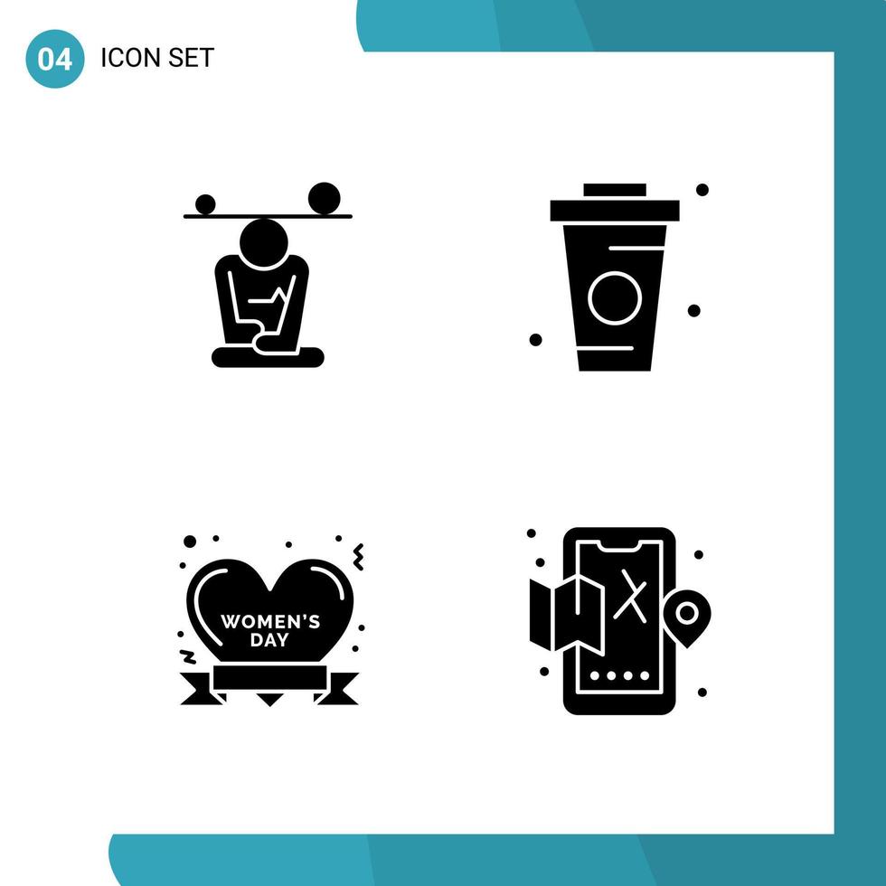Vector Pack of 4 Glyph Symbols. Solid Style Icon Set on White ...