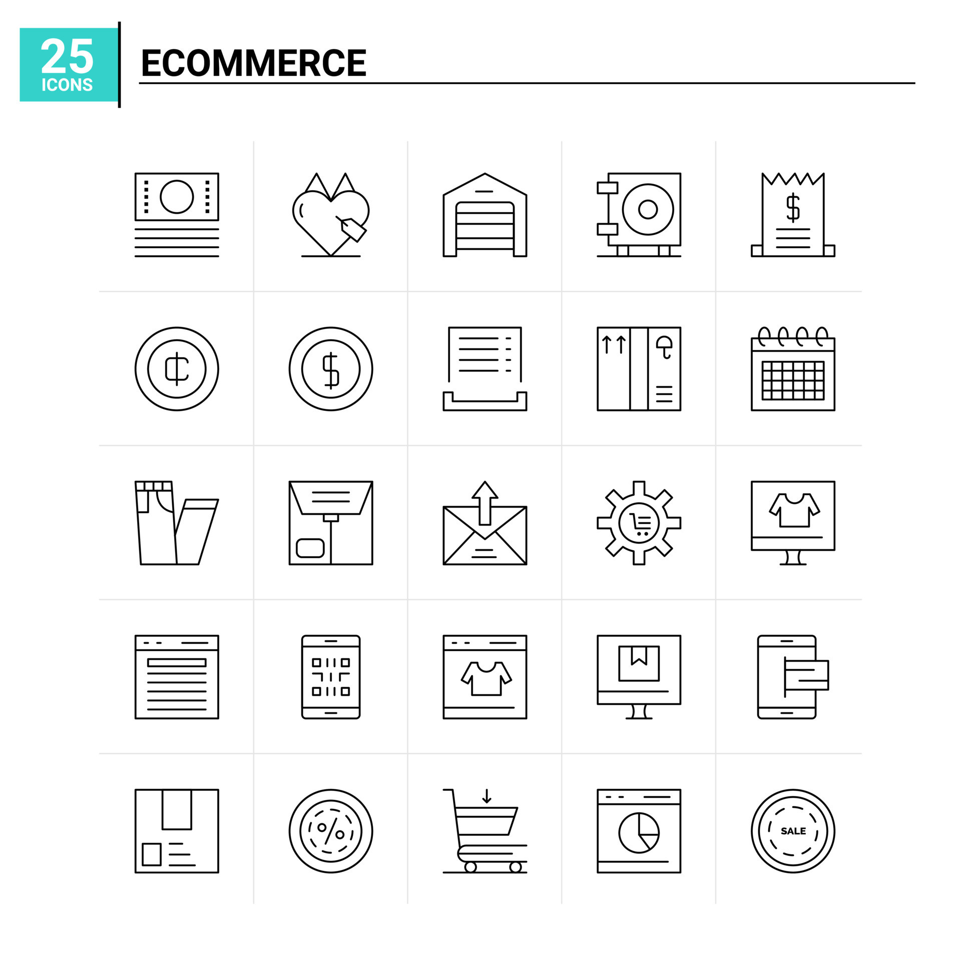 25 Ecommerce icon set vector background 14839676 Vector Art at Vecteezy