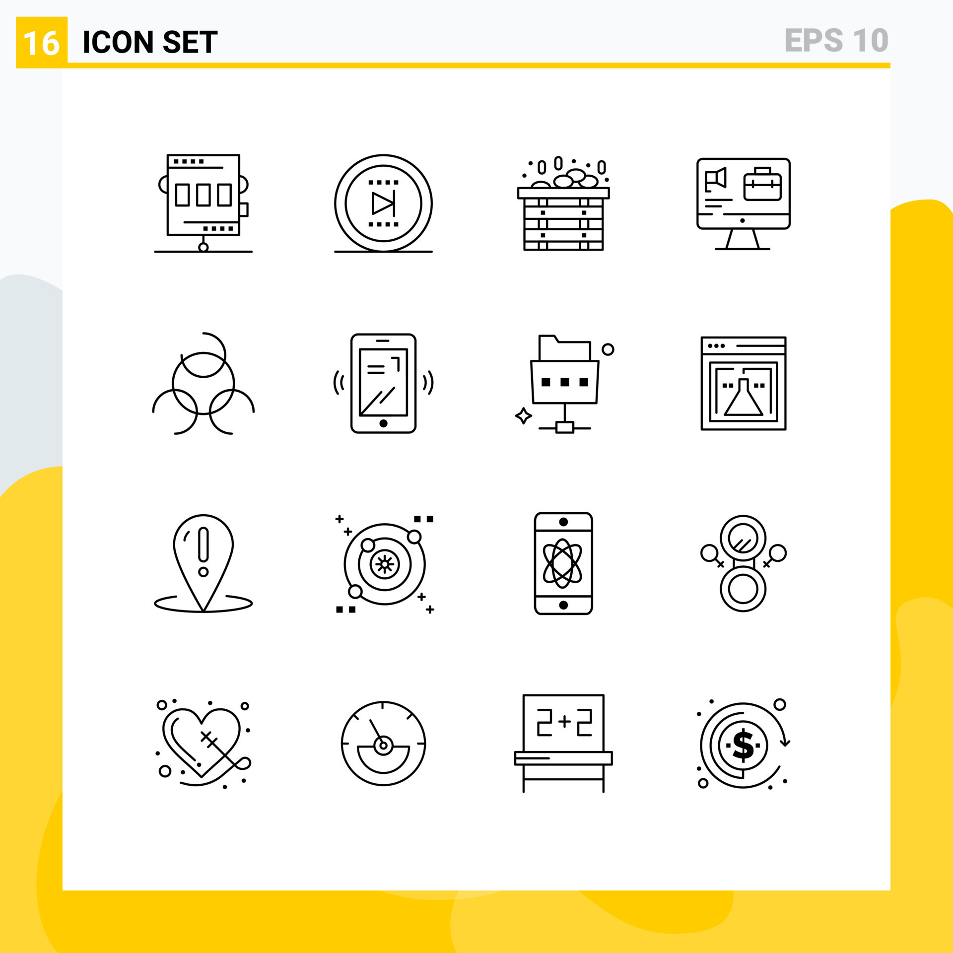 Set of 16 Modern UI Icons Symbols Signs for biology sign job onward speaker computer Editable ...