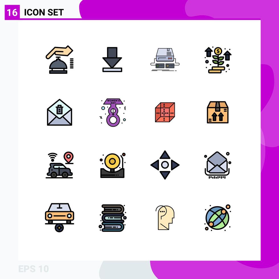 Set of 16 Modern UI Icons Symbols Signs for message plant game startup ...