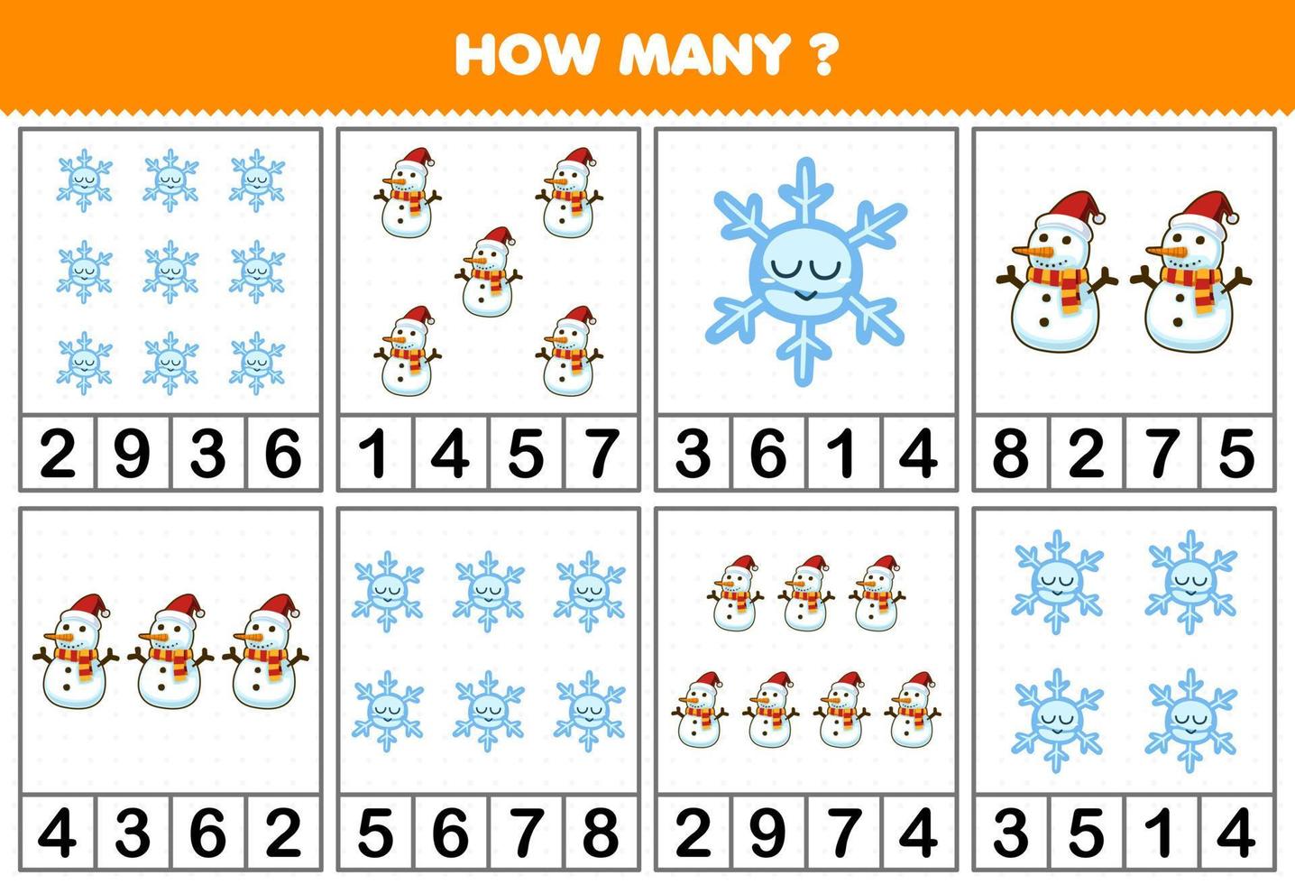 Education game for children counting how many objects in each table of ...