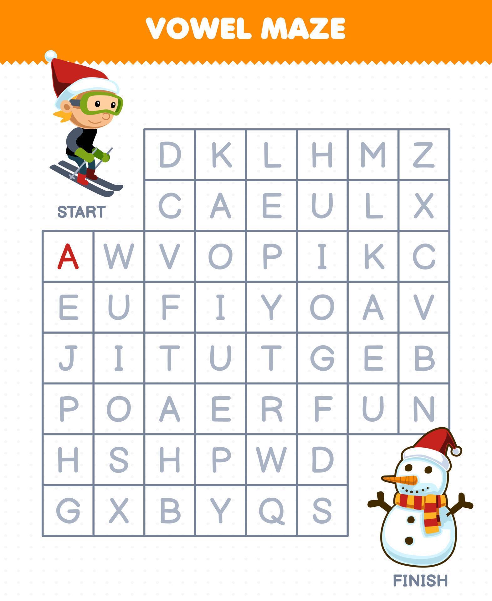 Education game for children vowel maze help cute cartoon boy playing ...