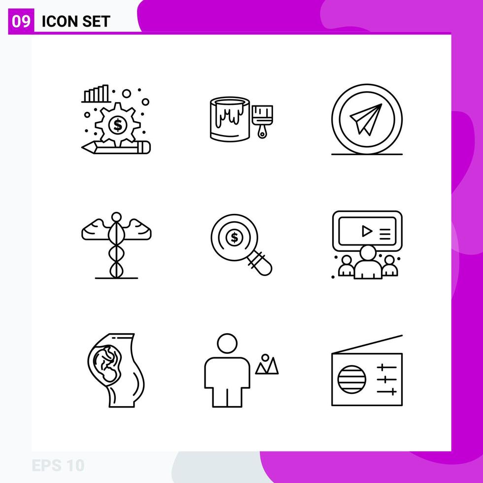 Line Icon set. Pack of 9 Outline Icons isolated on White Background for Web Print and Mobile ...