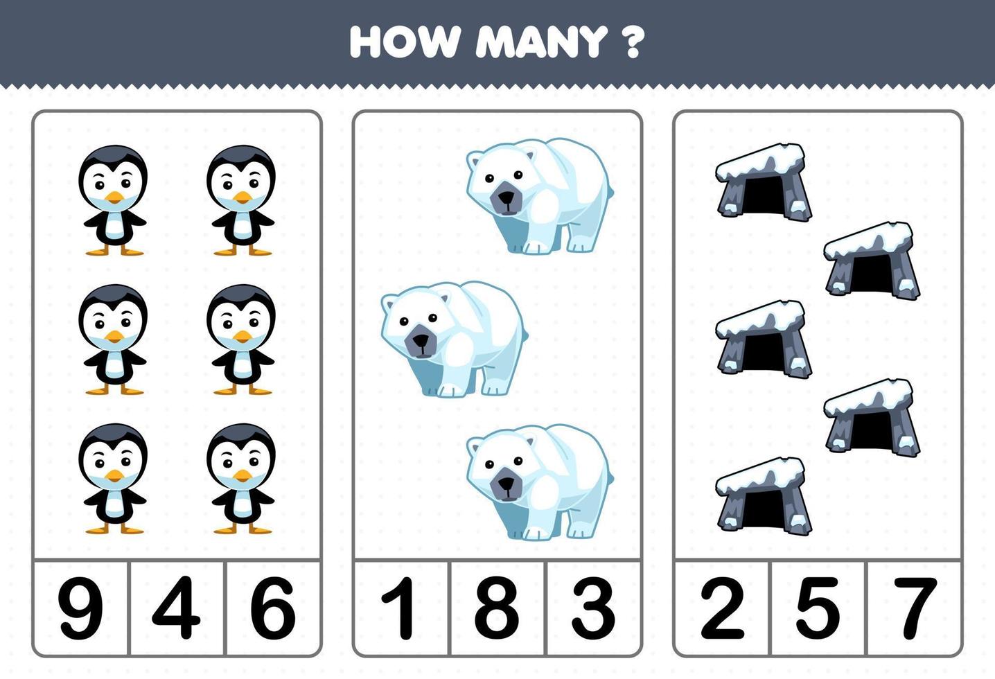 Education game for children counting how many cute cartoon penguin ...
