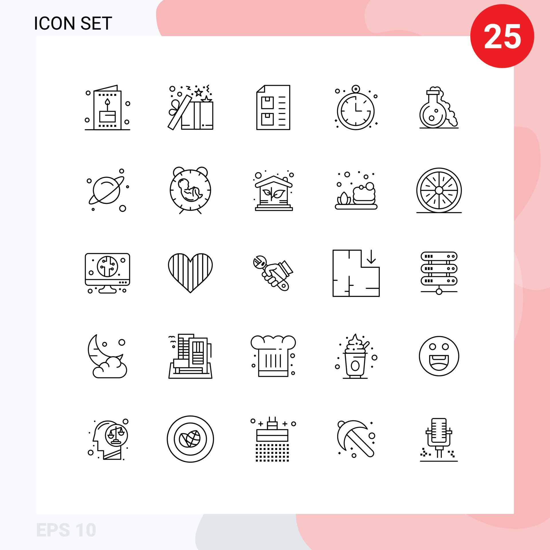 25 Thematic Vector Lines And Editable Symbols Of Flask Location Star Compass List Editable