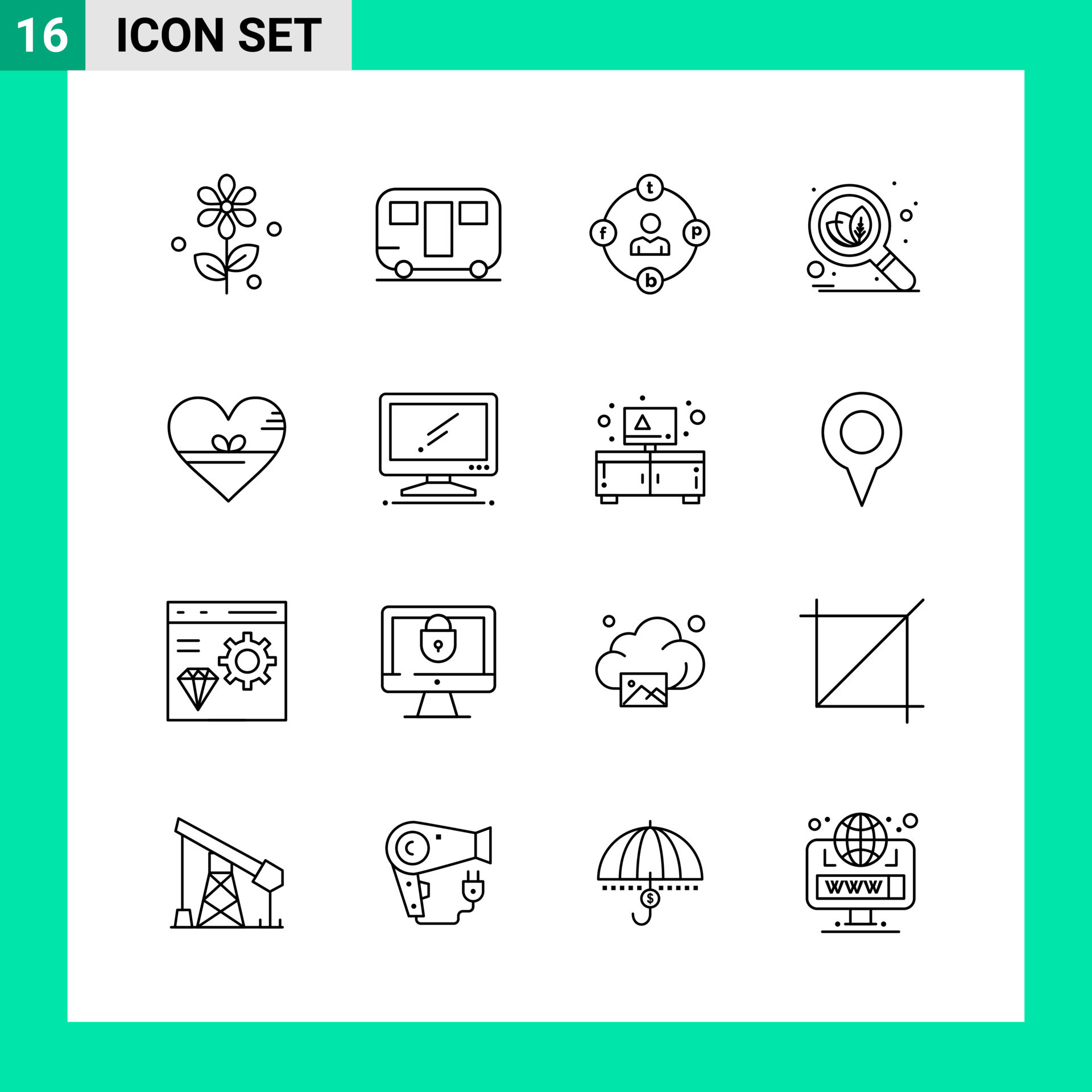 Pack of 16 Line Style Icon Set Outline Symbols for print Creative Signs ...