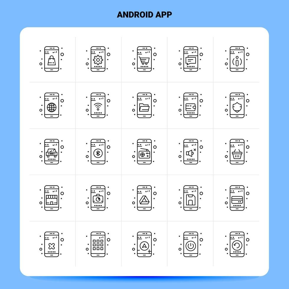Outline 25 Android App Icon Set Vector Line Style Design Black Icons Set Linear Pictogram Pack