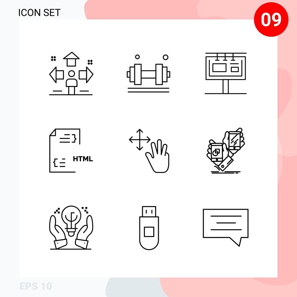 Vector Pack of 9 Icons in Line Style. Creative Outline Pack isolated on ...