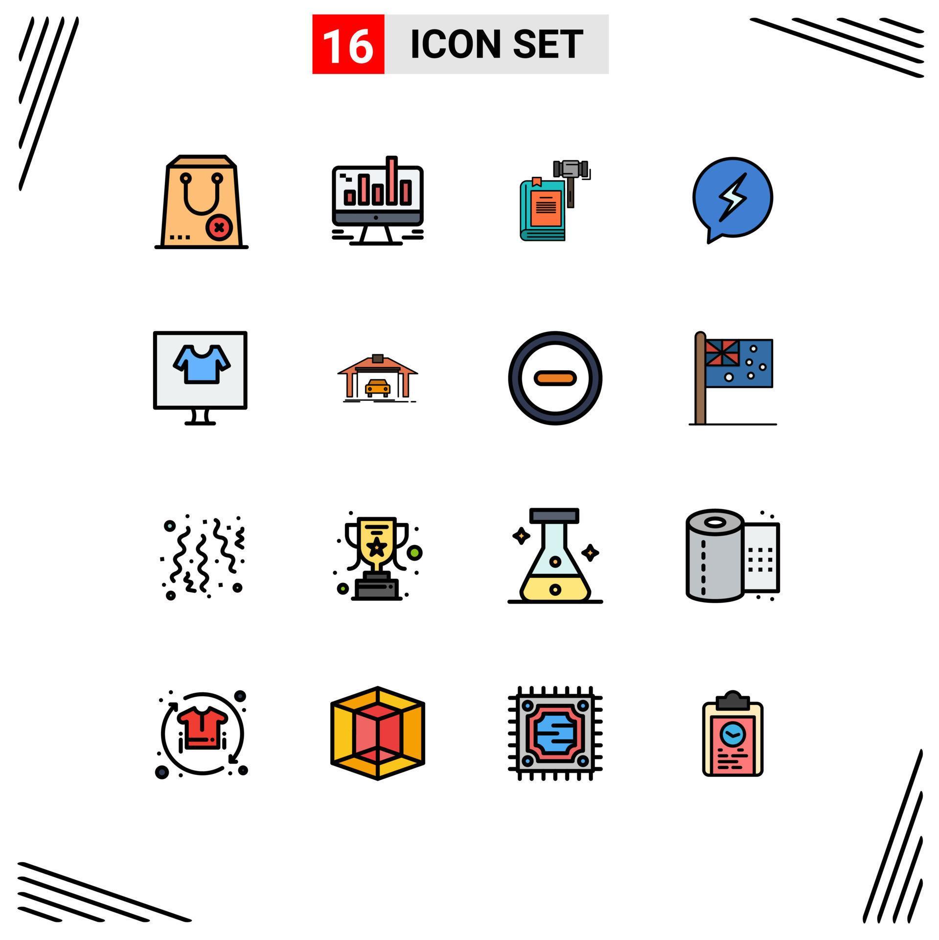 Set Of 16 Modern Ui Icons Symbols Signs For Chat Hammer Graph Gavel Auction Editable Creative