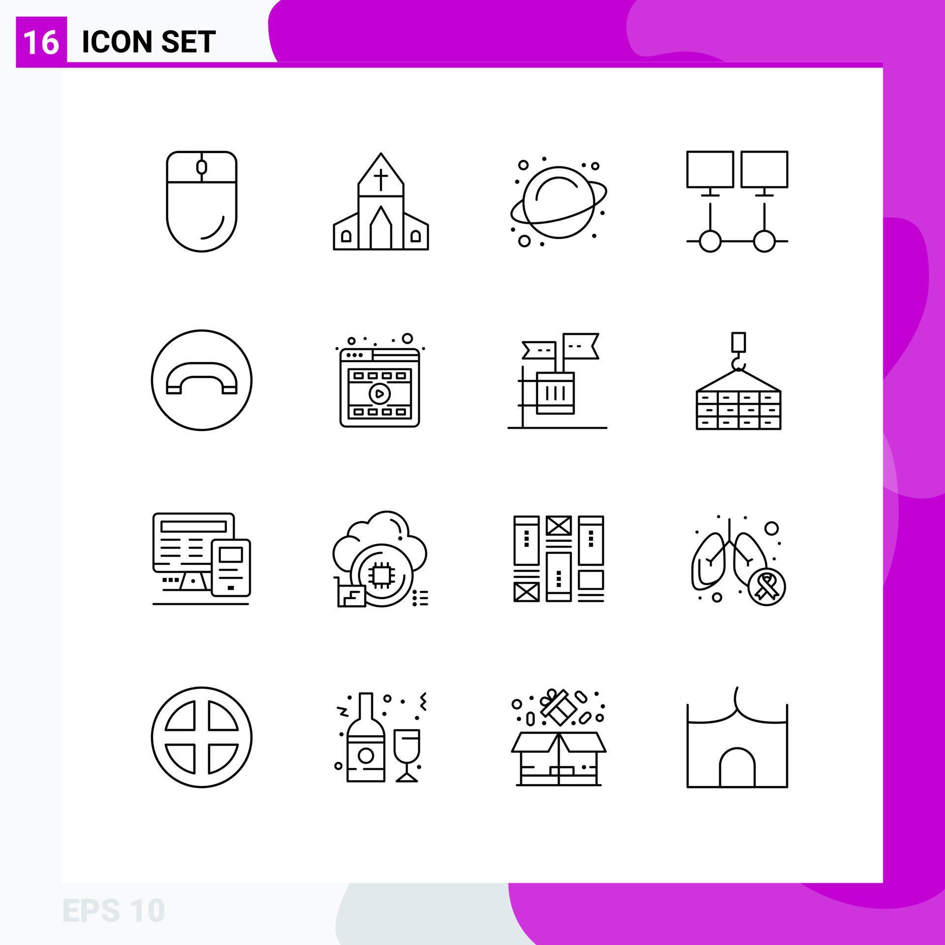Stock Vector Icon Pack of 16 Line Signs and Symbols for handset server rotation network ...
