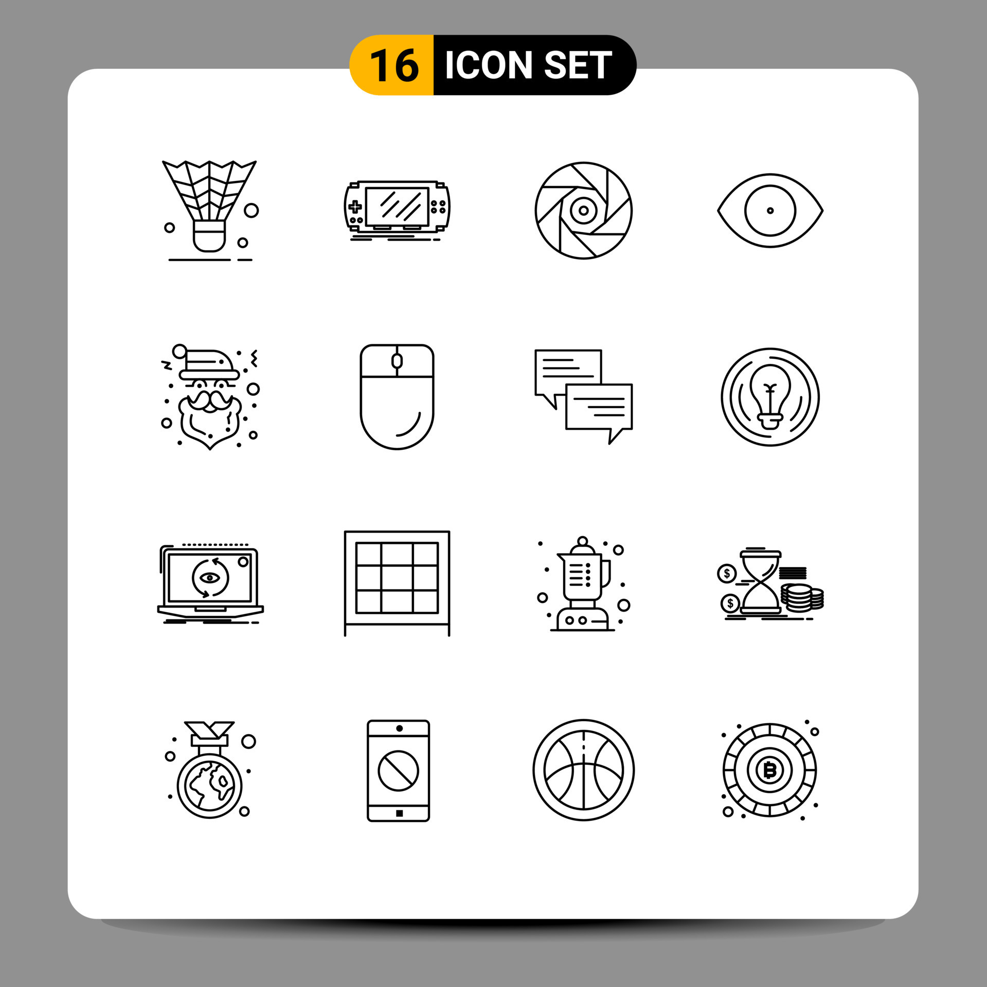 16 Universal Outlines Set For Web And Mobile Applications Vision Face Gaming Eye Movie Editable